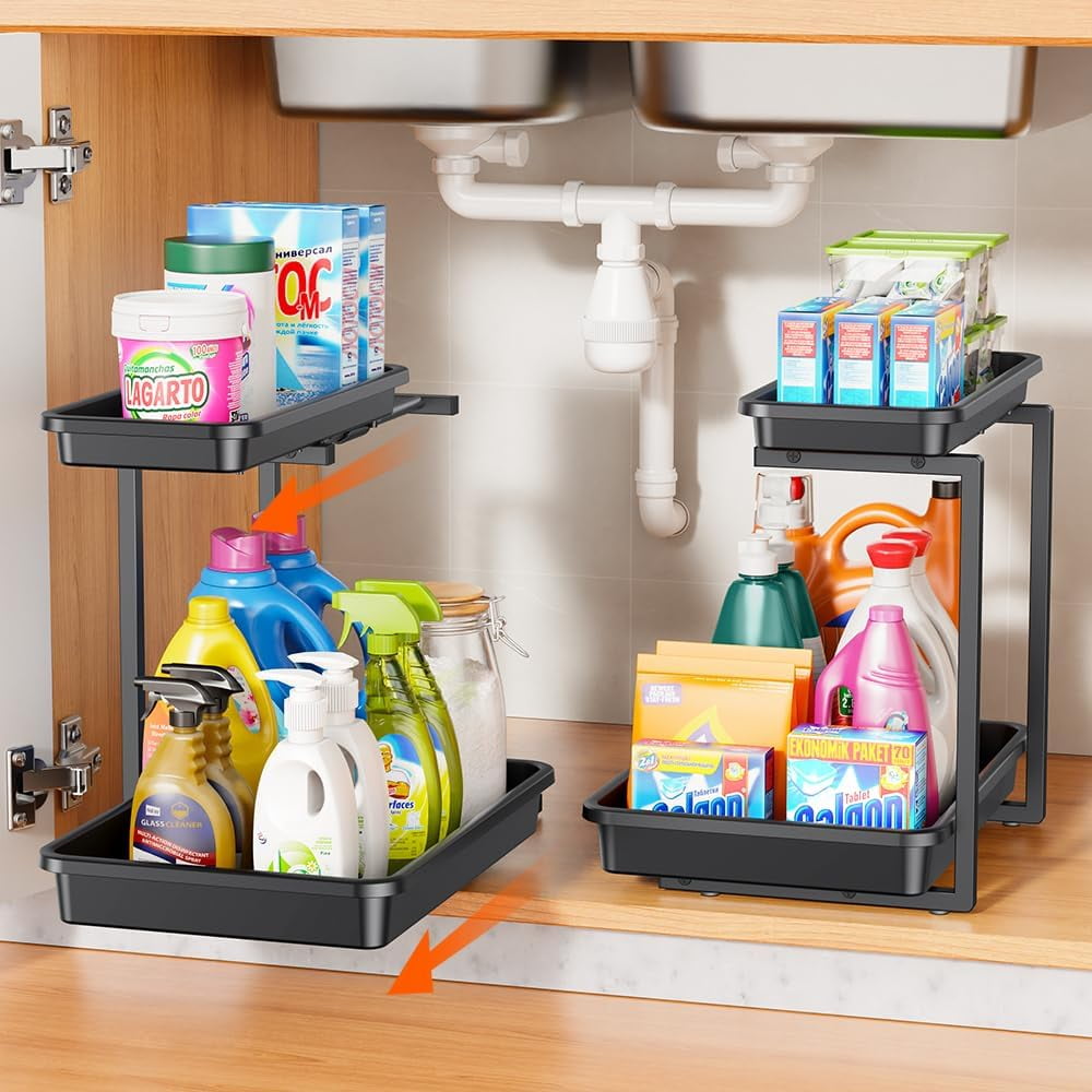 Wellsay Under Sink Organizer and Storage, Pull Out Under Cabinet ...