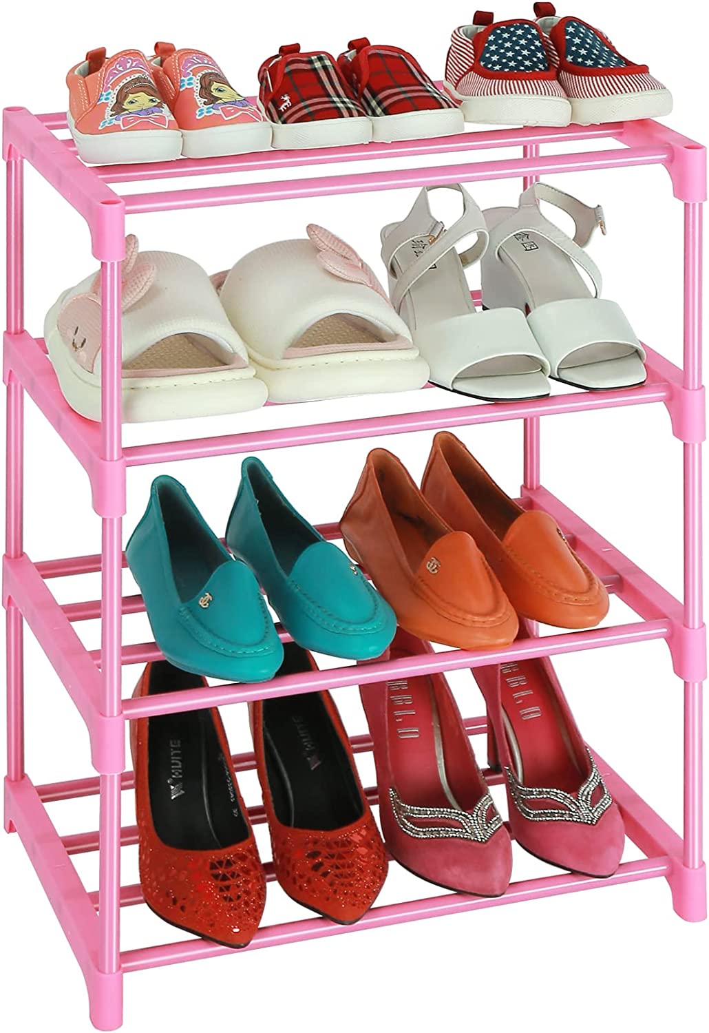 Wellsay Small Kids Shoe Rack, 4 Tier Pink Shoe Organizer Shoe Shelf for ...