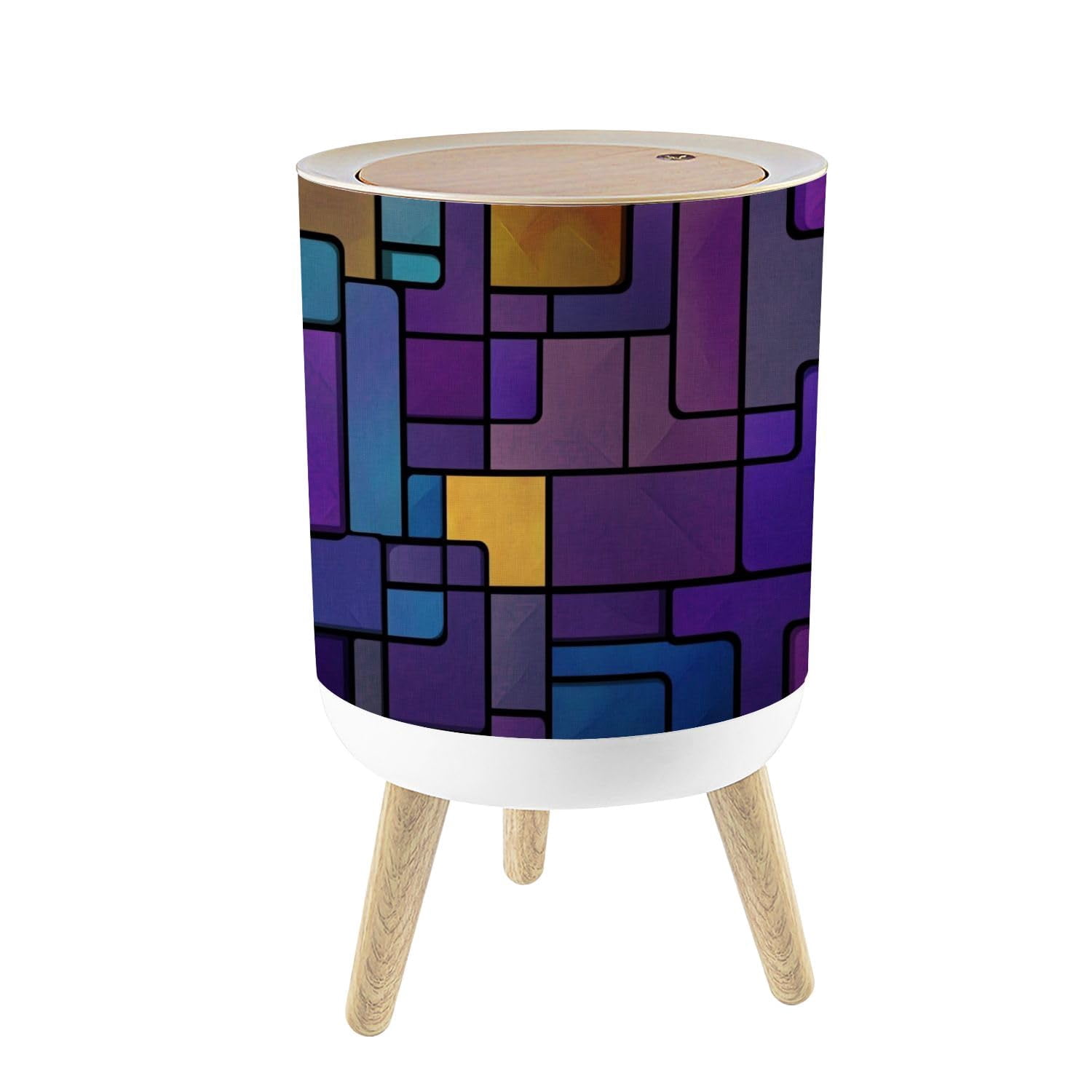 Wellsay Small Trash Can with Lid Abstract Stained Glass Mosaic Violet 1 ...
