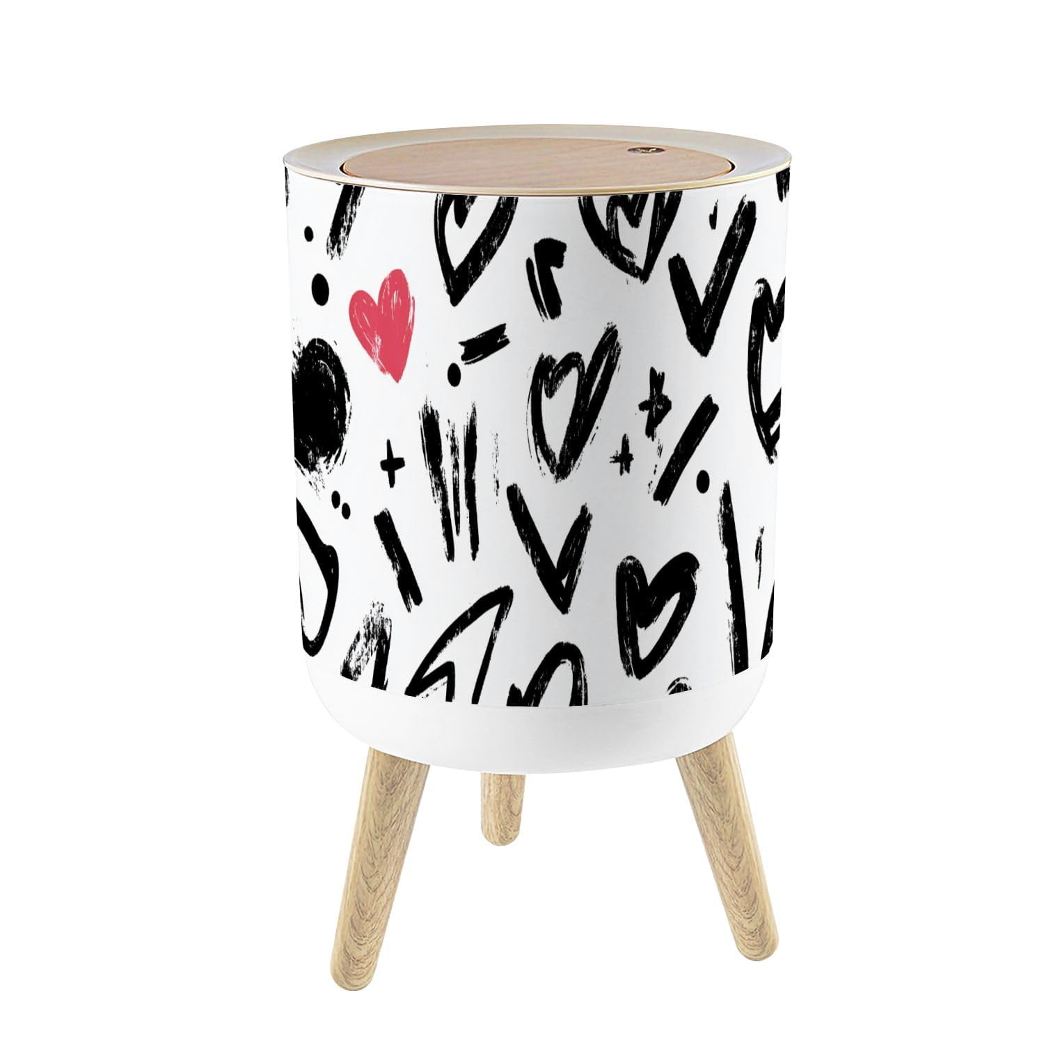 Wellsay Small Trash Can with Lid Brush drawn doodle shapes seamless ...