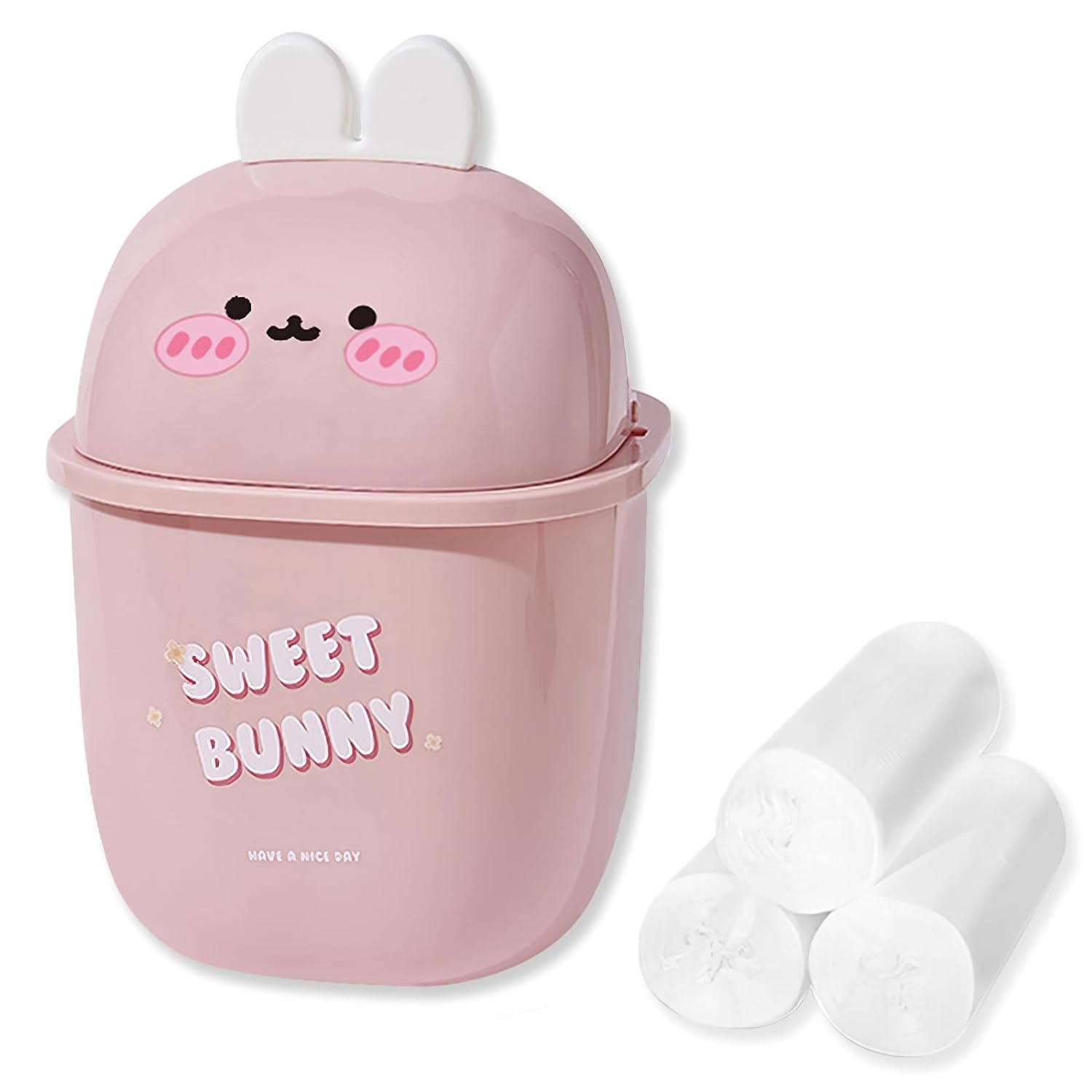 Wellsay Small Trash Can with Lid Cute Rabbit Mini trash can 0.4 Gallons ...