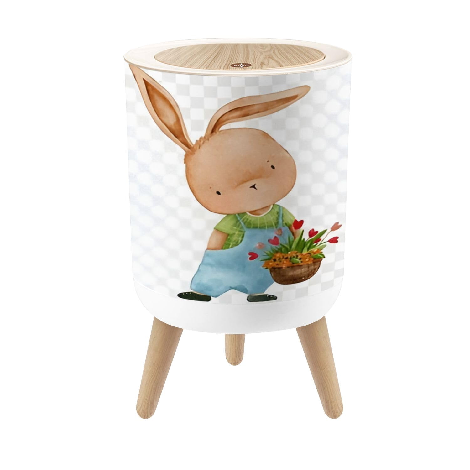 Wellsay Small Trash Can with Lid Cute Rabbit holding flower Cartoon ...