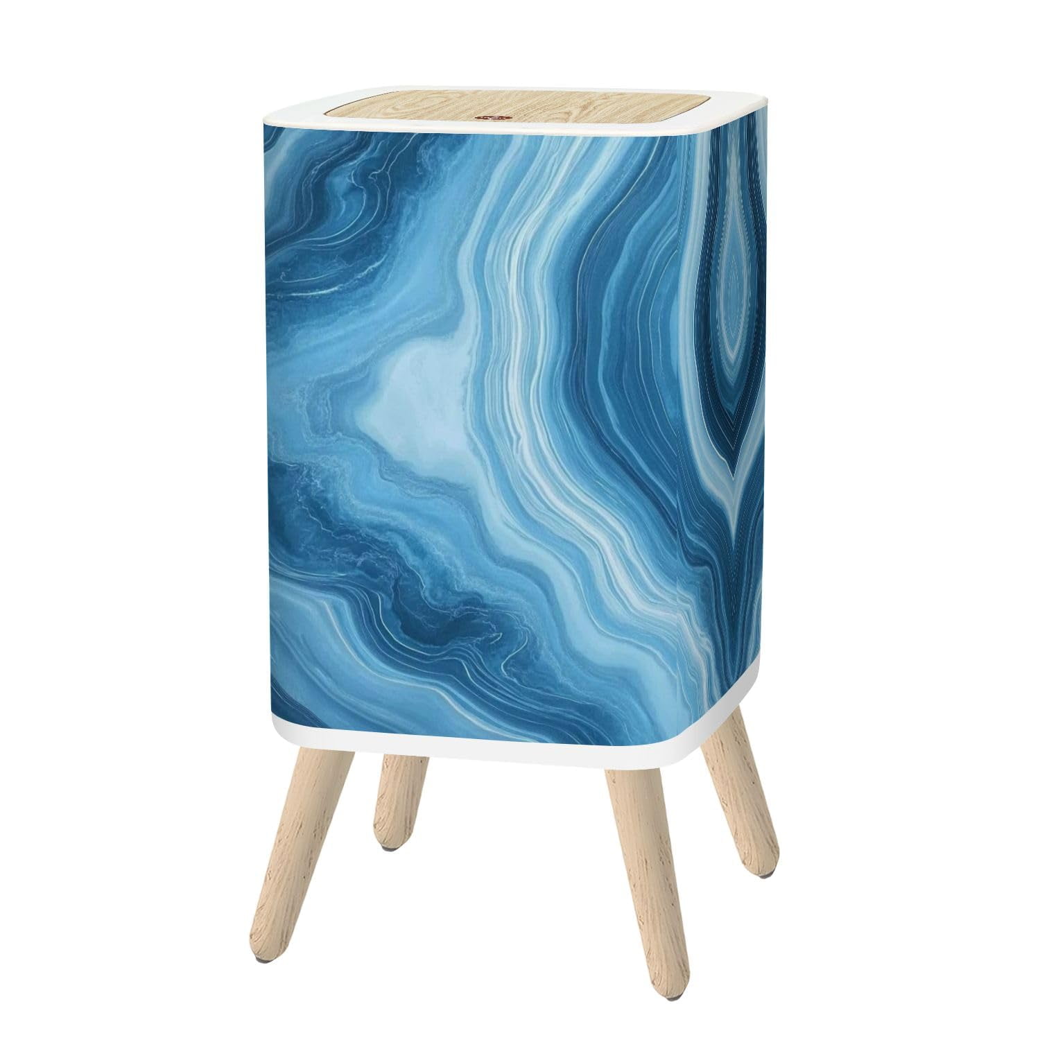 Wellsay Small Trash Can with Lid Ink Colorful Blue Texture Abstract 2.6 ...