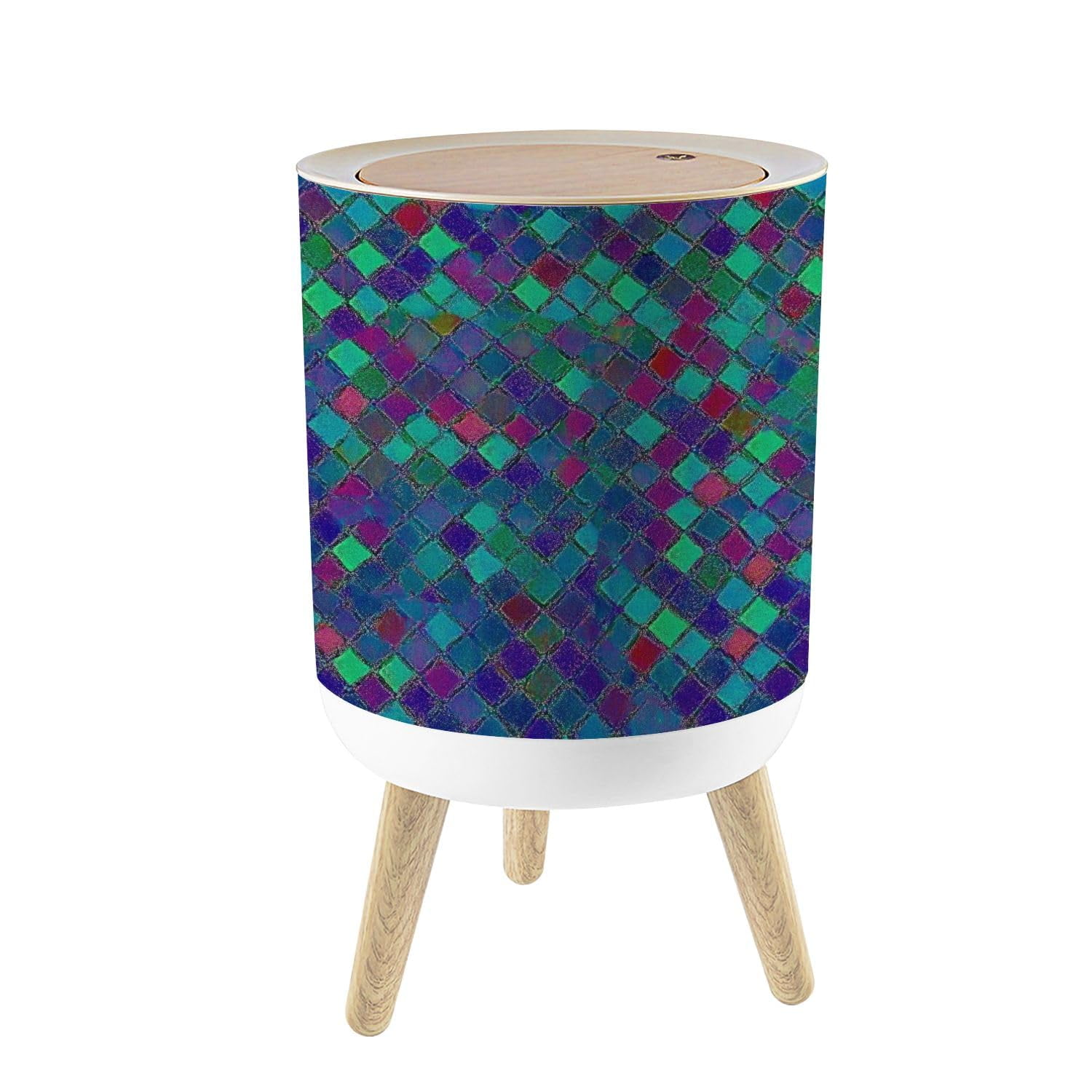 Wellsay Small Trash Can with Lid stained glass mosaic abstract graphic ...