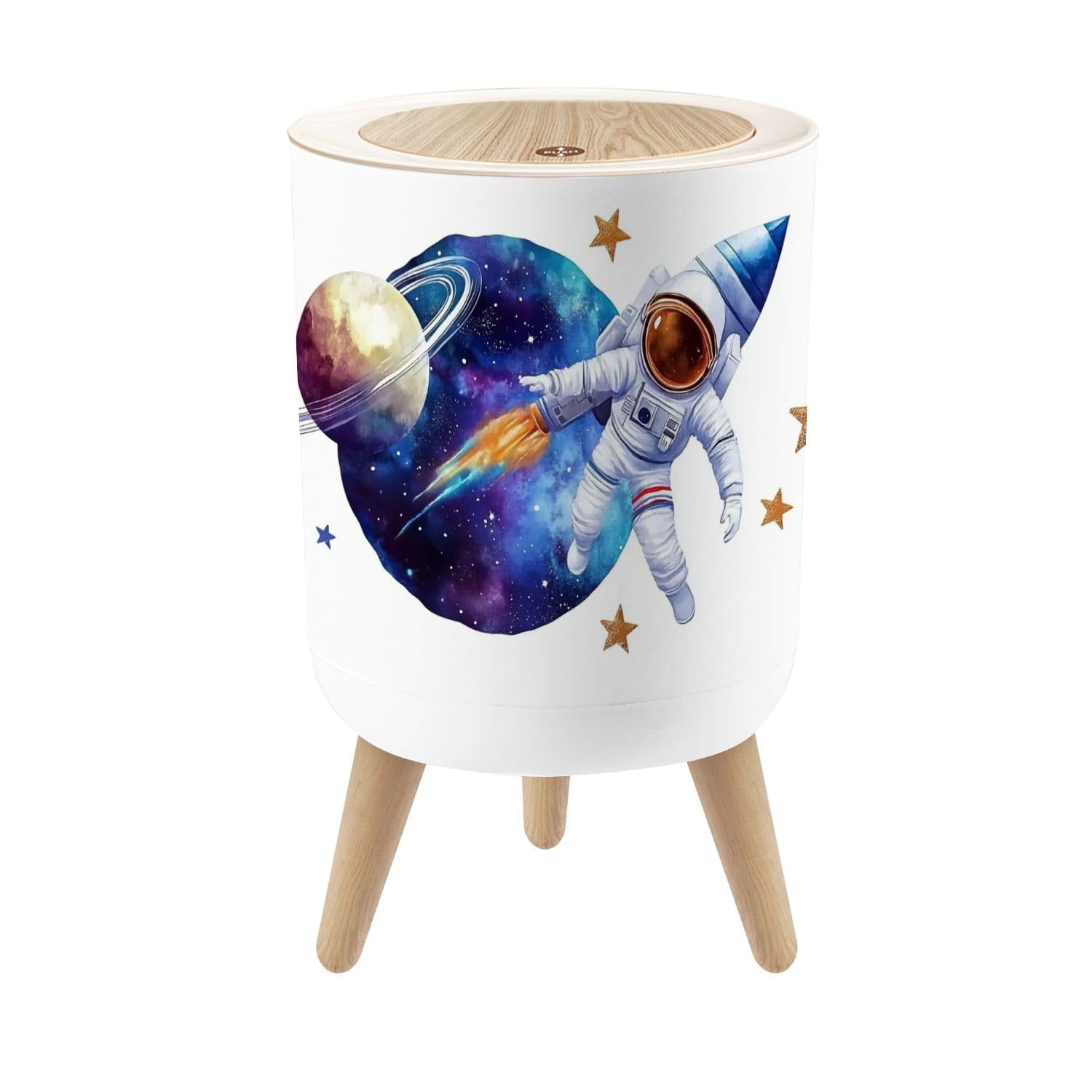 Wellsay Small Trash Can with Lid watercolor Curvy shape cosmic sticker ...