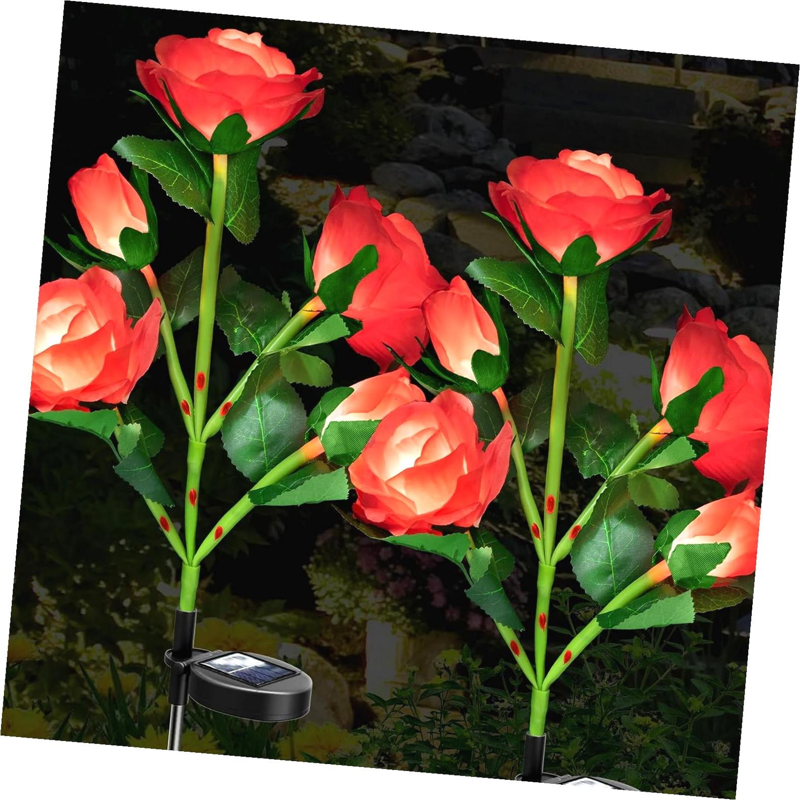 Wellsay Solar Garden Illuminations: Set of 2 with 5 Plastic Red Faux ...