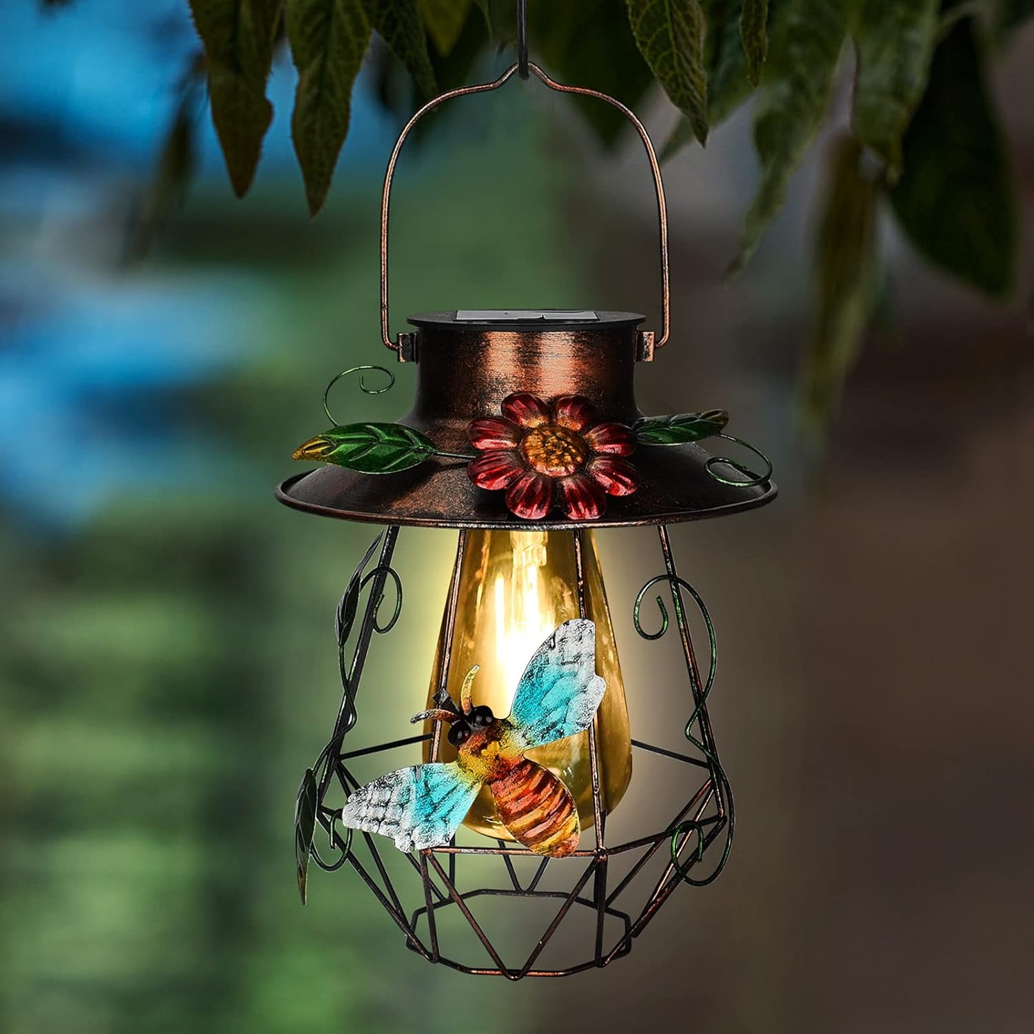 Wellsay Solar Lantern Outdoor Hanging Octagon Lanterns Garden Wall ...