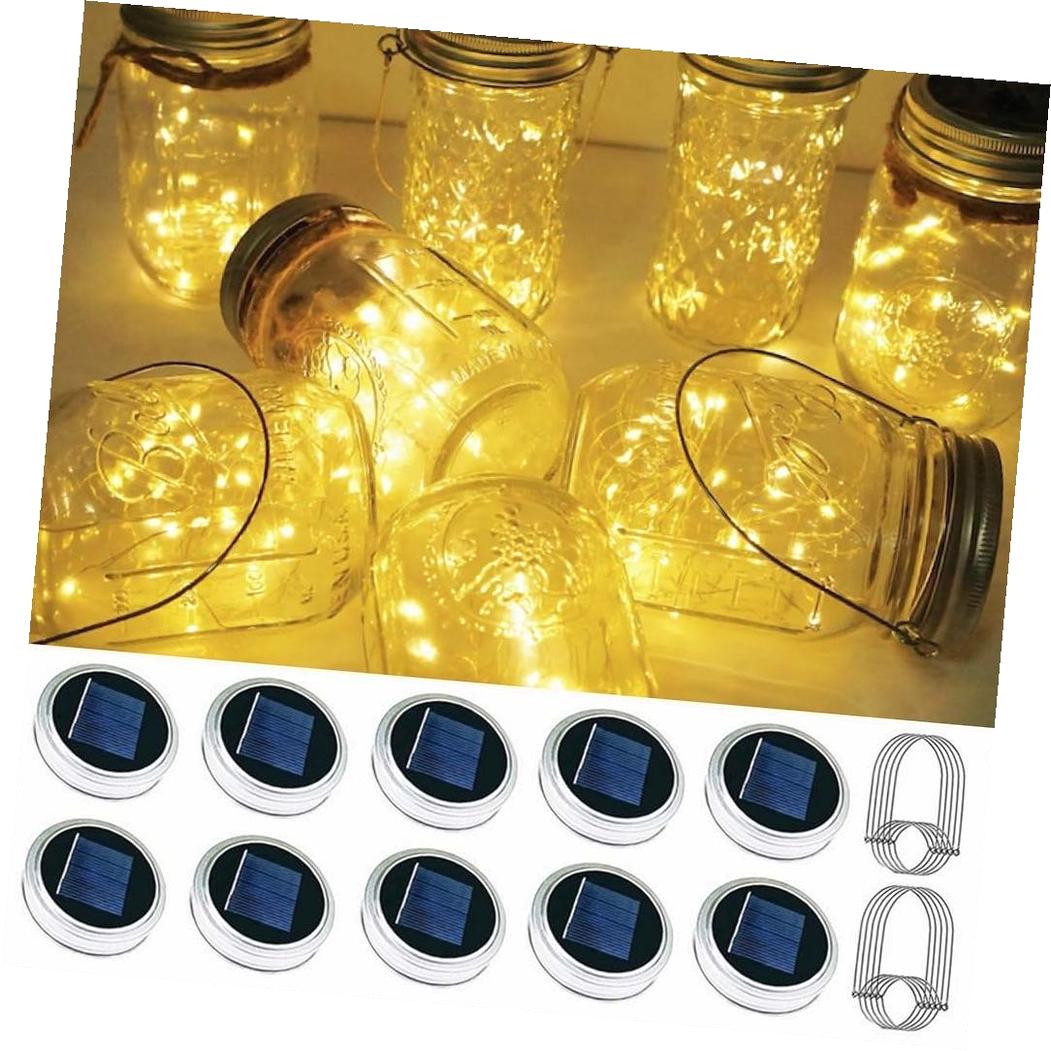 Wellsay Solar Lid Lights, 10 Pack 30 Firefly Fairy Lights with Hangers ...