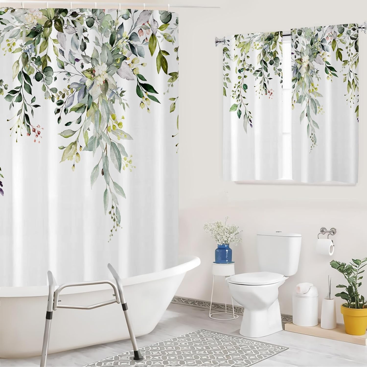 Wellsay Split Shower Curtain with Window Curtain Sets 2 Pcs, Green ...