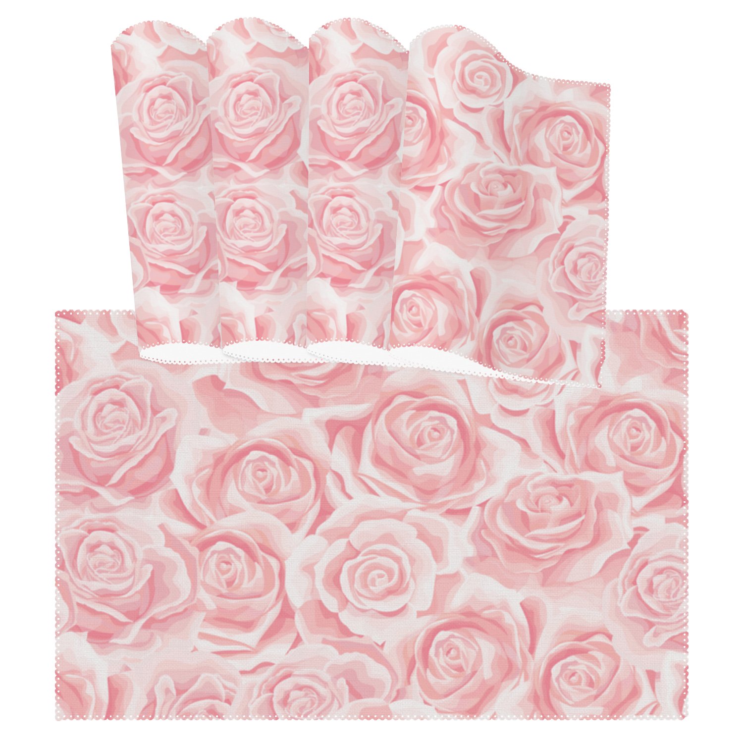 Wellsay Square Placemats, Cream Pink Rose Flower Seamless Pattern 12x18 ...