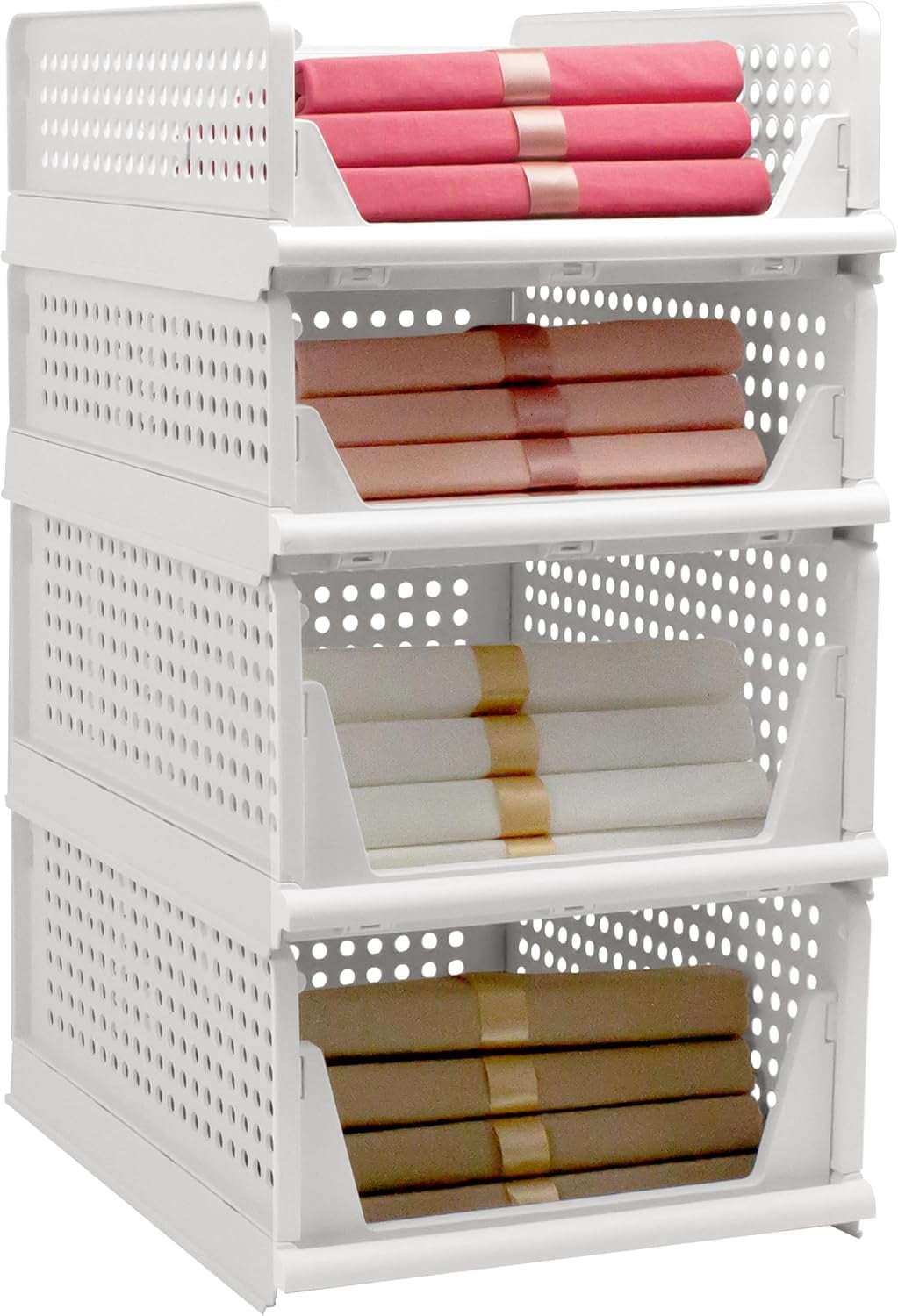 Wellsay Stackable Foldable Storage Baskets, Folding Storage Bins ...