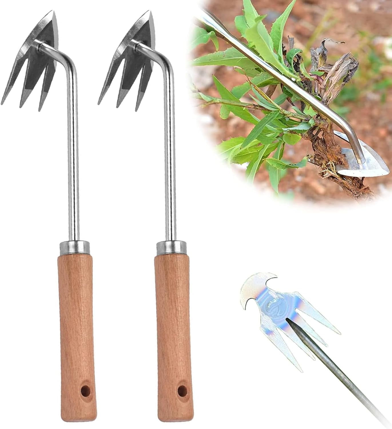 Wellsay Stainless Steel Multifunctional Weeder, Hand Weeder Tool Stand ...