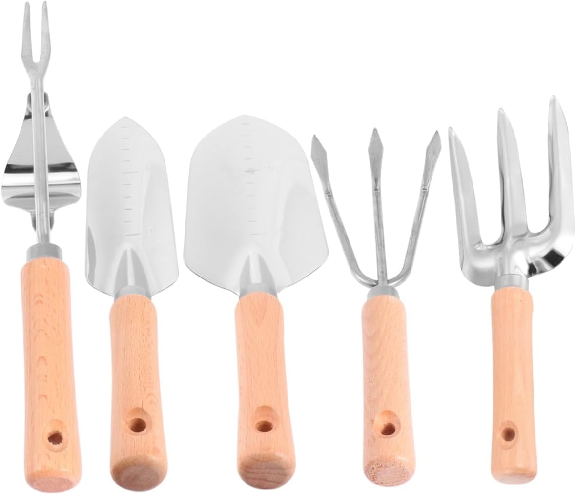 Wellsay Stainless Steel Shovel Spade Set 5pcs Garden Tools with Wooden ...