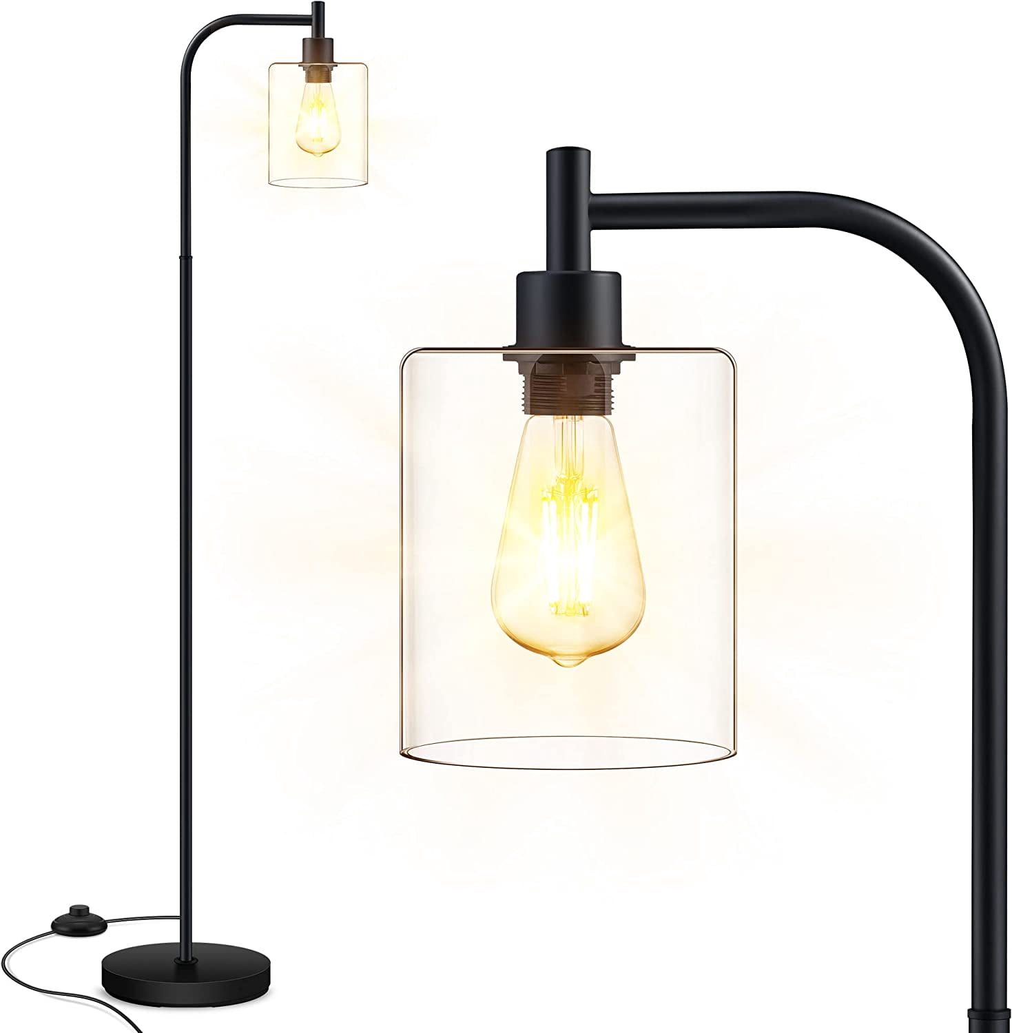 Wellsay Standing Lamp with Glass Shade, Modern Industrial Floor Lamp ...