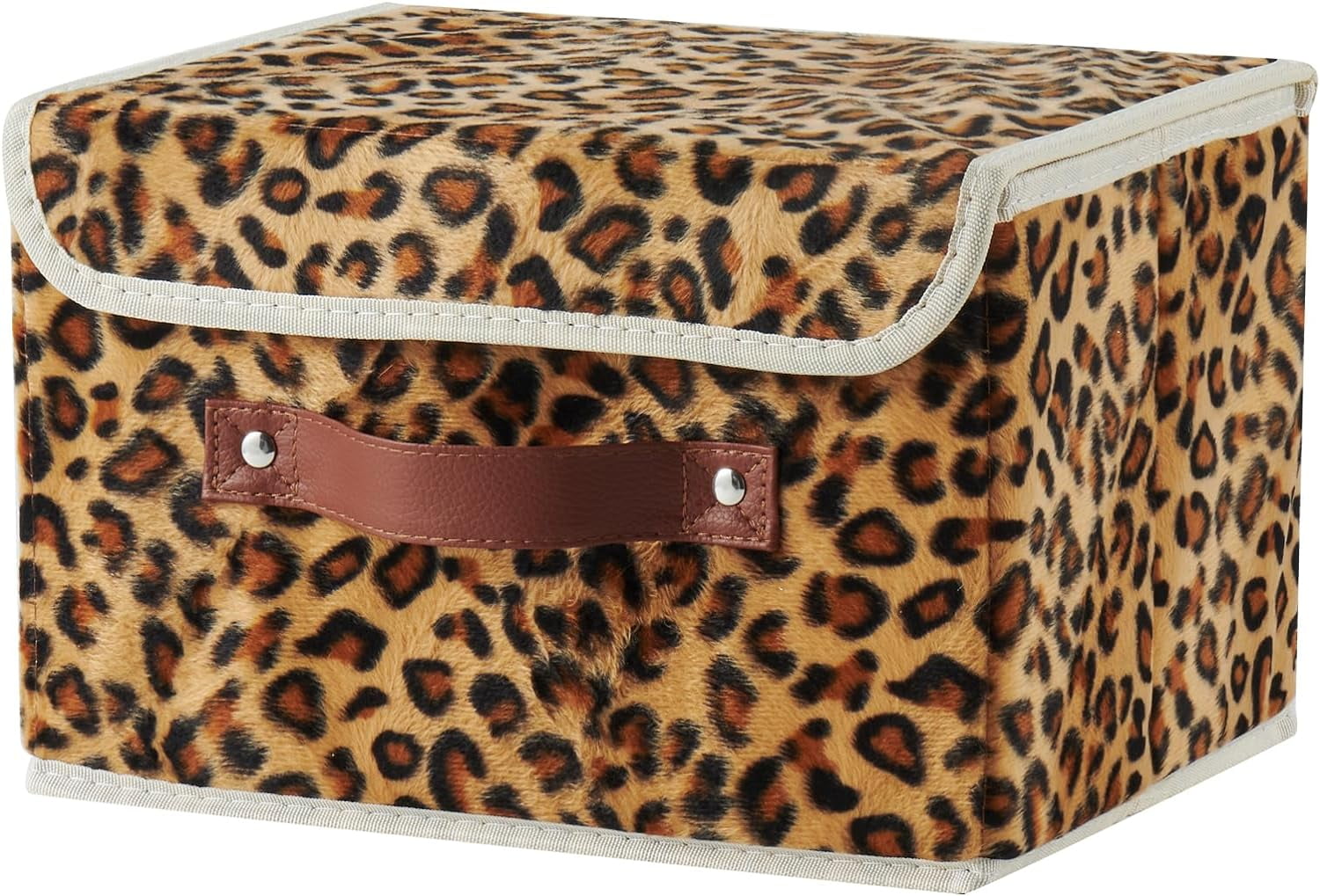 Wellsay Storage Bin with Lid Leopard Print Cute Velvet Fabric Storage ...