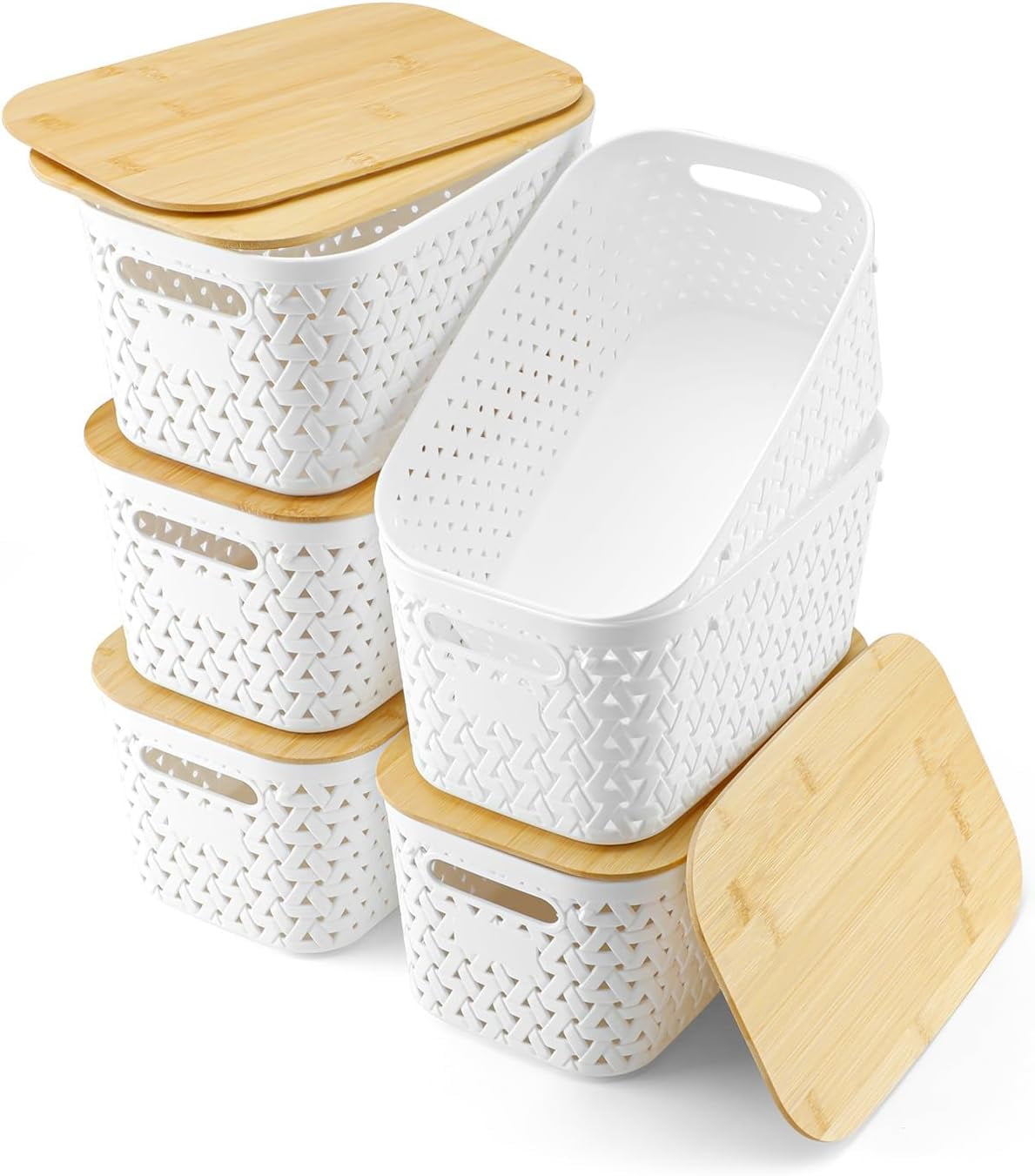 Wellsay Storage Bins with Lids, 6 Packs Baskets with Bamboo Lids for ...