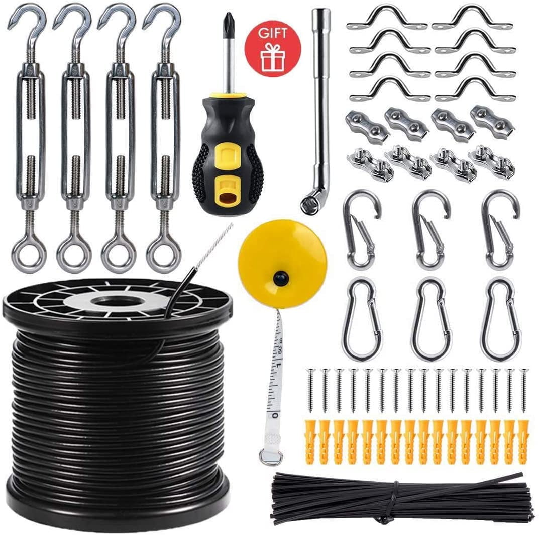 Wellsay String Light Hanging Kit with 164 Ft Nylon Coated Stainless ...