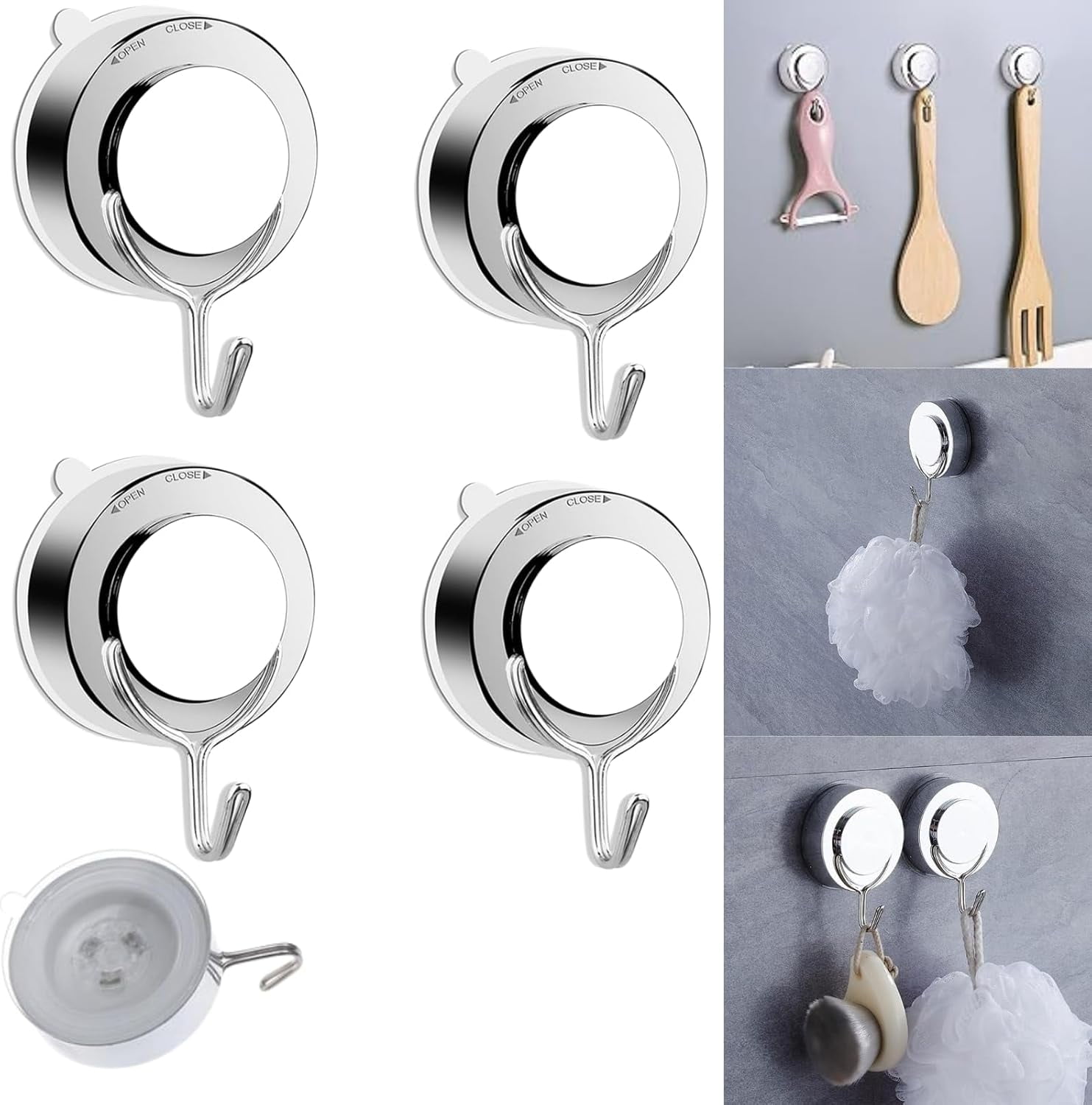 Wellsay Suction Cup Hooks - Chrome Twist Suction Hangers with Metal ...