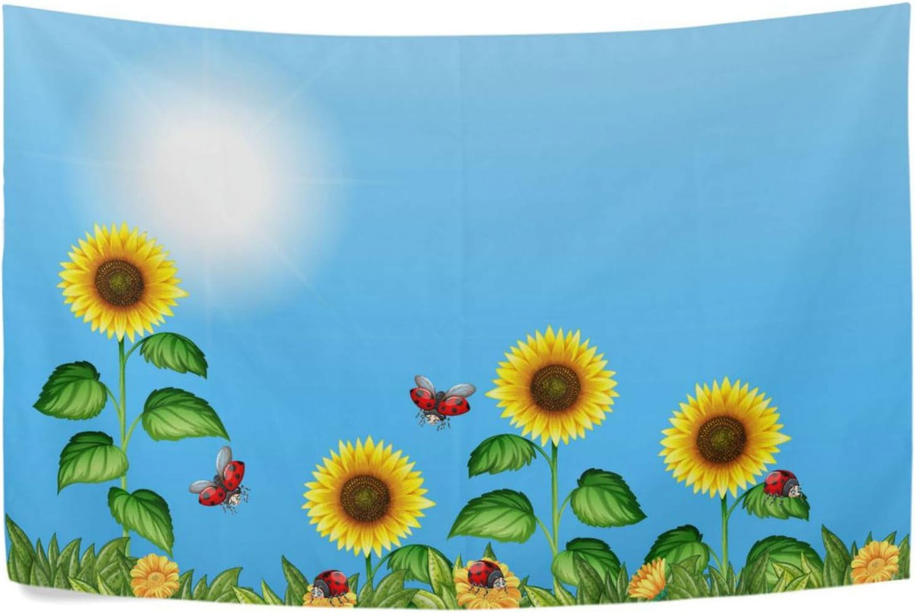 Wellsay Sunflowers with Ladybugs Tapestry Aesthetic Tapestry Wall ...