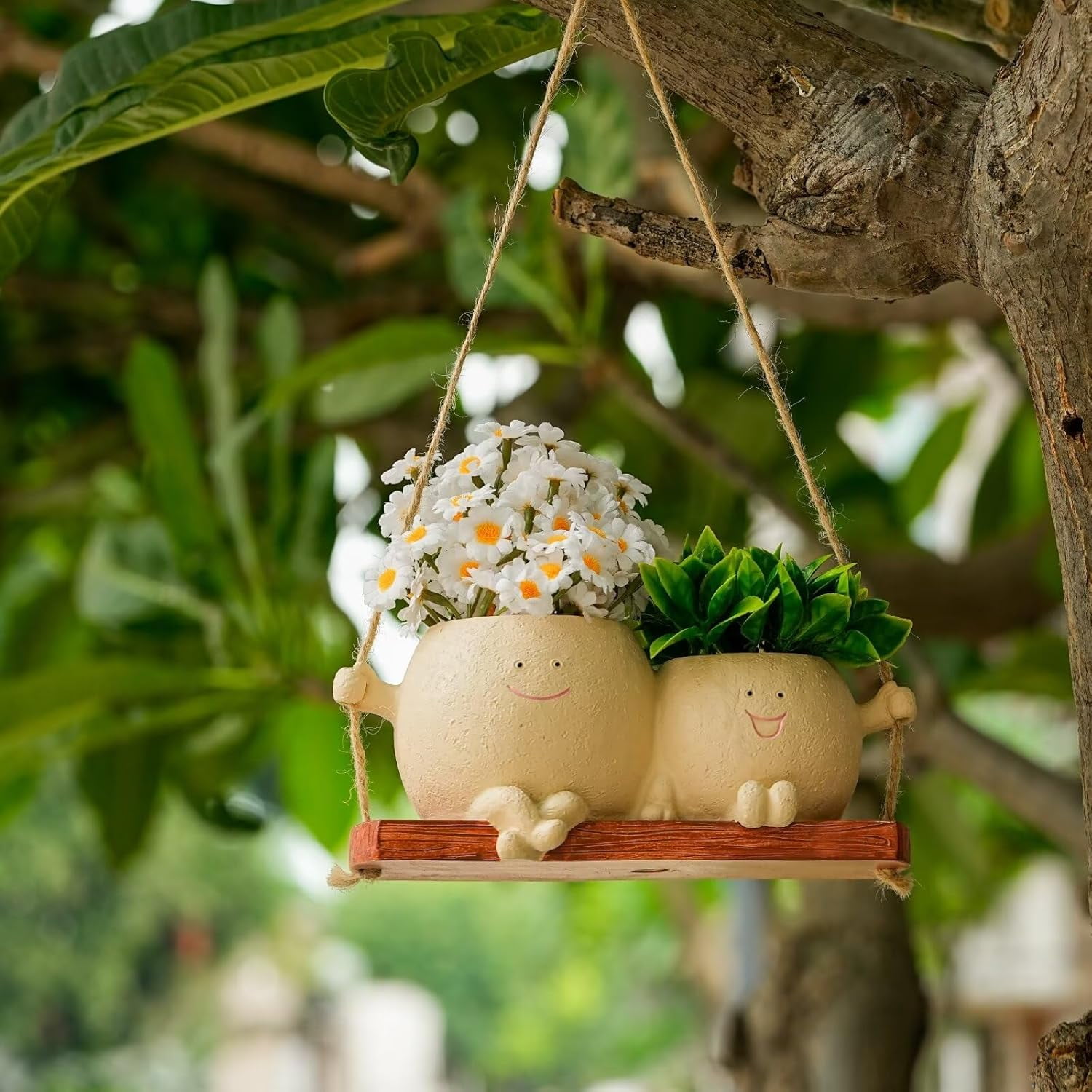 Wellsay Swing Face Planter Pot Hanging, Swinging Planters with Faces ...