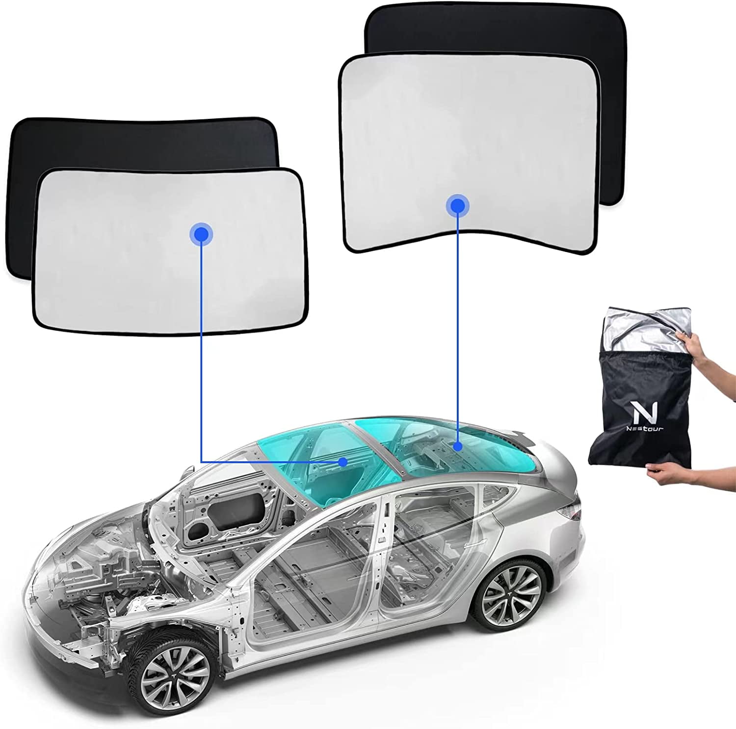 Wellsay Tesla Model 3 Sunshade, Foldable Mesh Top Roof Sunshade and ...