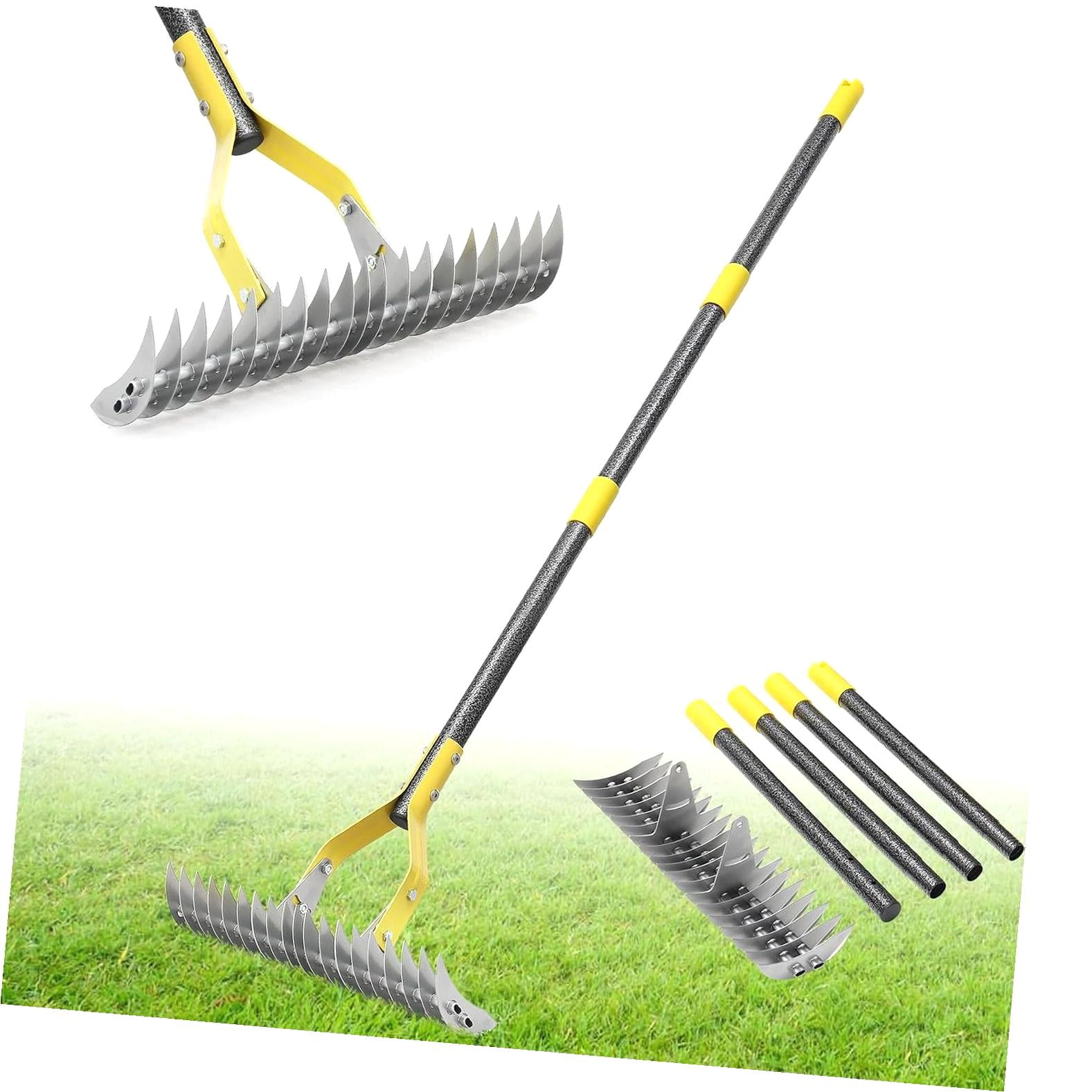 Wellsay Thatch Rake, 57-inch Lawn Thatching Rake with Stainless Steel ...