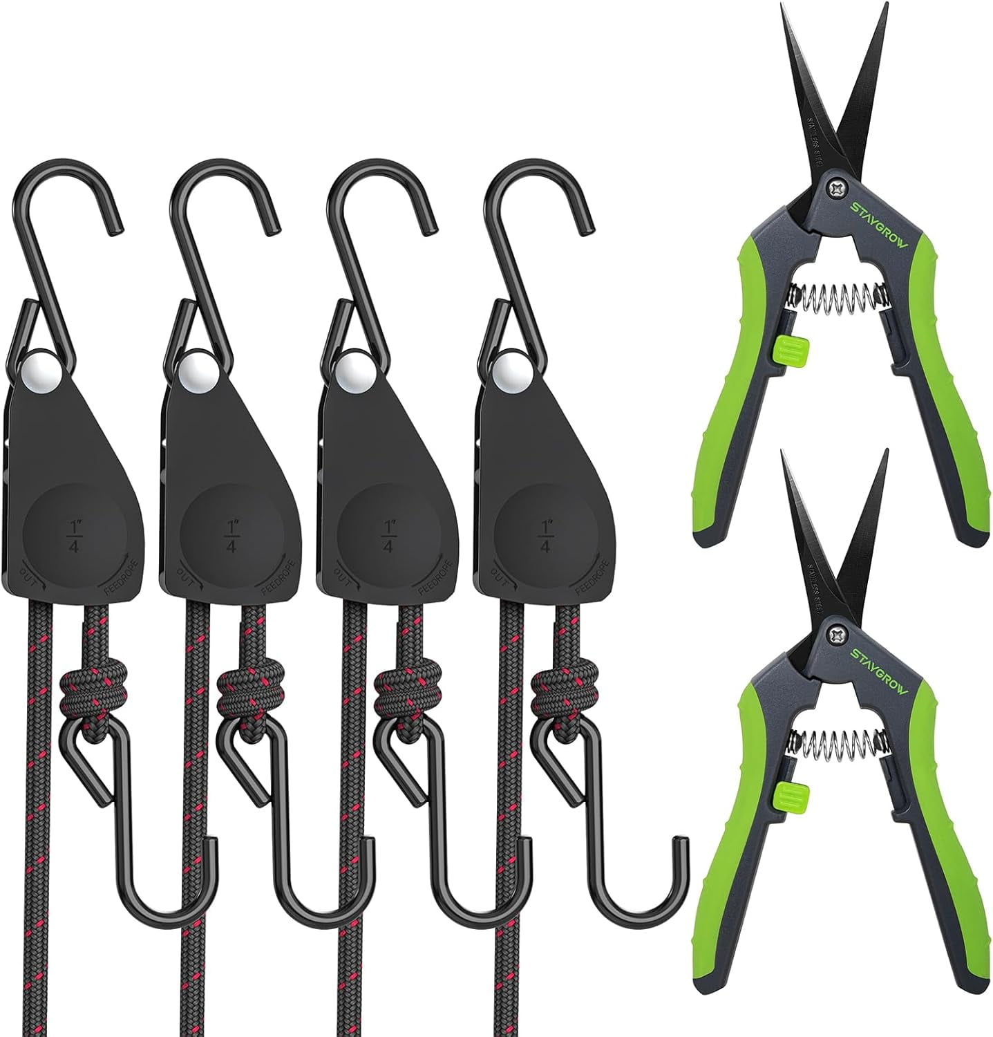 Wellsay Tie Down Straps Ratchet 4 Pack 1/4 Inch Rope Pulley System and ...