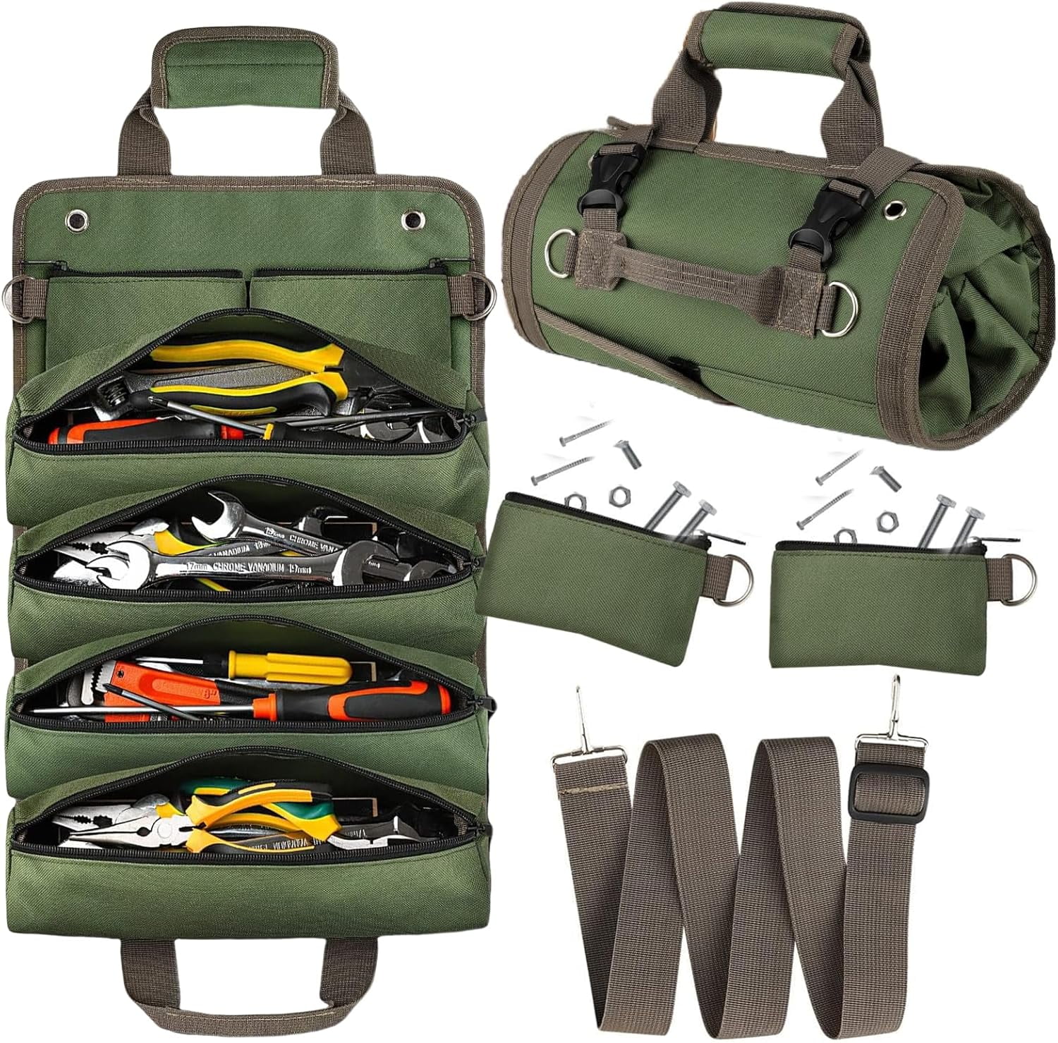 Wellsay Tool Roll Bag, Portable Tool Storage for Men Tool Organizers ...
