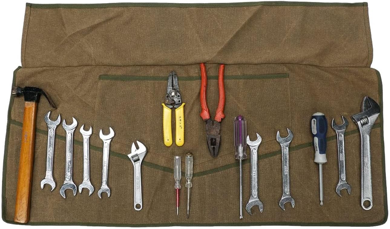 Wellsay Tool Roll, Waxed Canvas Tool Pouch, Multi-pose Wrench Organizer ...