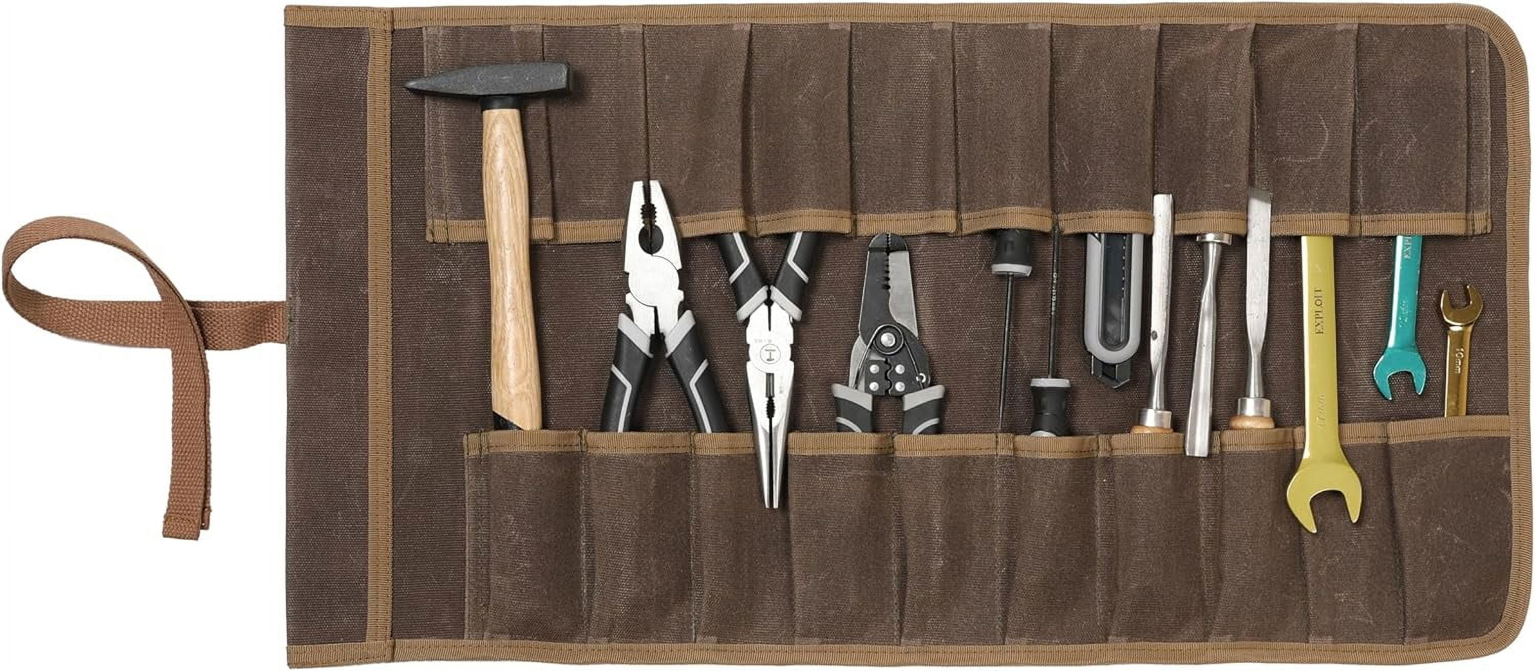 Wellsay Tool Roll with 20 Slots, Heavy Duty 16oz Waxed Canvas Wrench ...