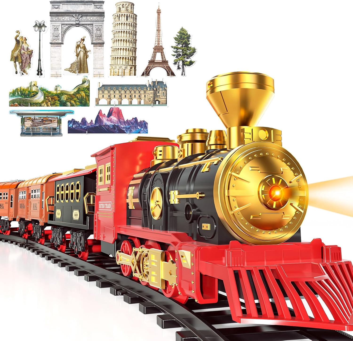 Wellsay Train Sets with Steam Locomotive Engine, Cargo Car and Tracks ...