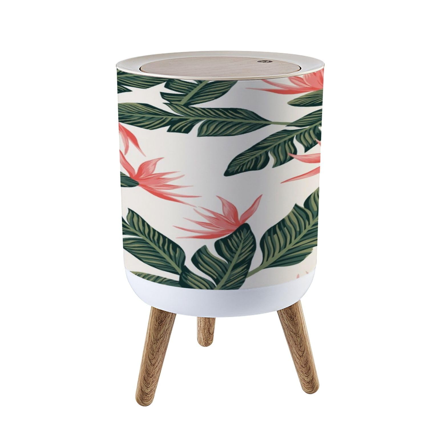 Wellsay Trash Can with Lid Beach cheerful seamless pattern tropical d ...