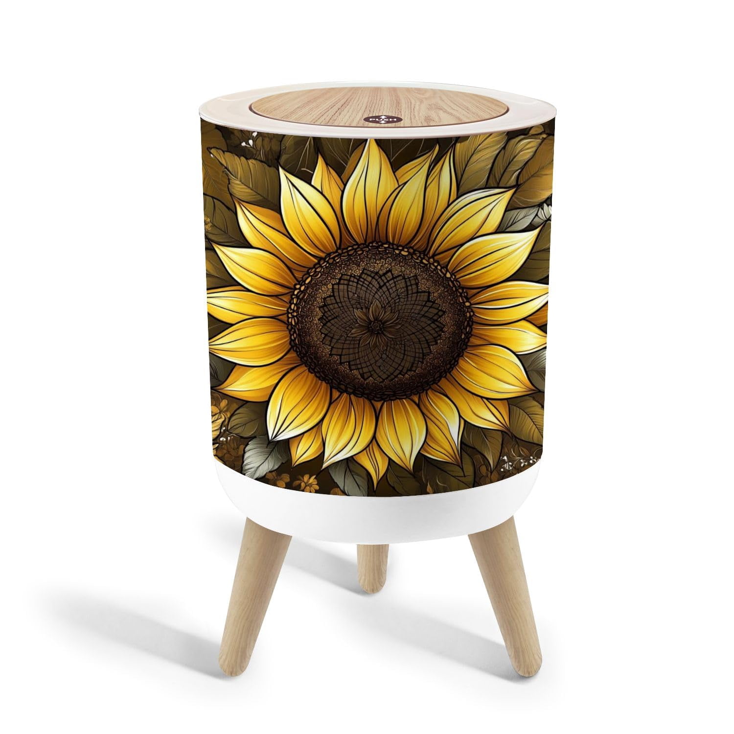 Wellsay Trash Can with Lid Botanical Sunflower Stained Glass Floral ...