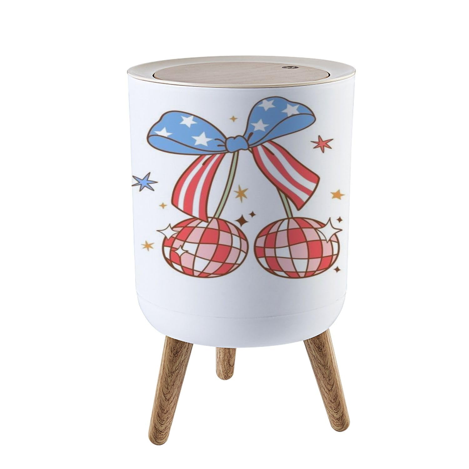 Wellsay Trash Can with Lid Draw coquette cherry bow 4th july Solf girl ...