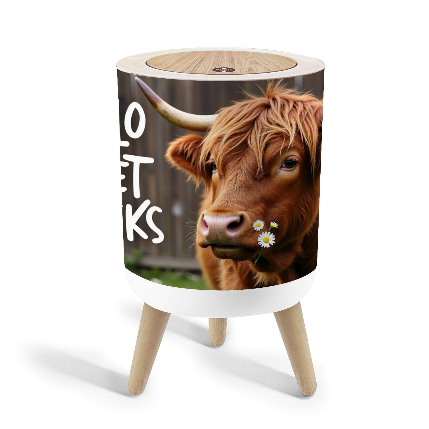 Wellsay Trash Can with Lid Highland tle Cow Farmhouse Animal Rustic ...