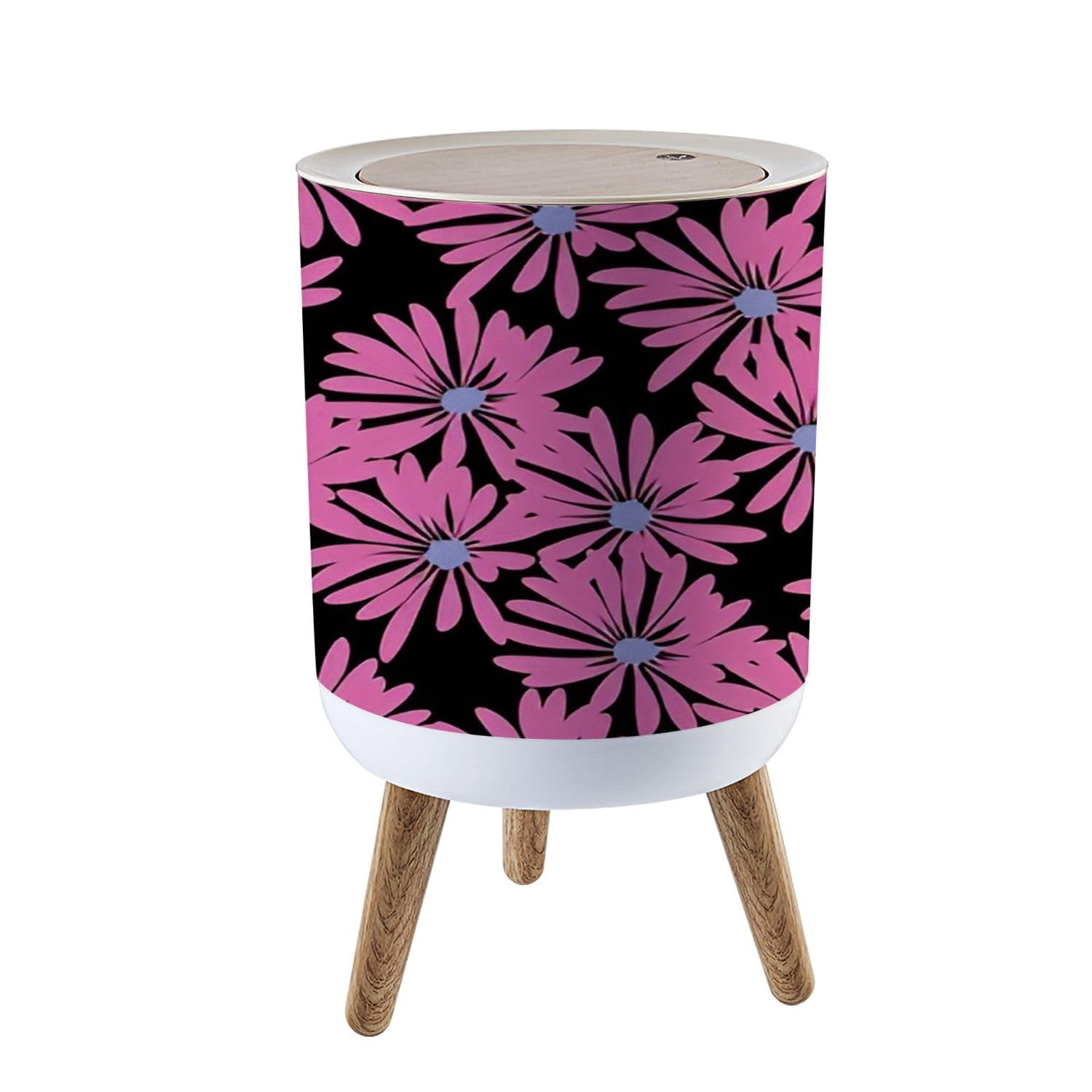 Wellsay Trash Can with Lid Seamless line flower ornamental Suit for ...