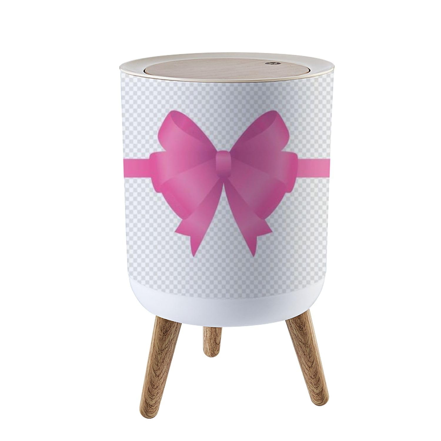 Wellsay Trash Can with Lid Set Decorative Pink Bow Horizontal Pink ...