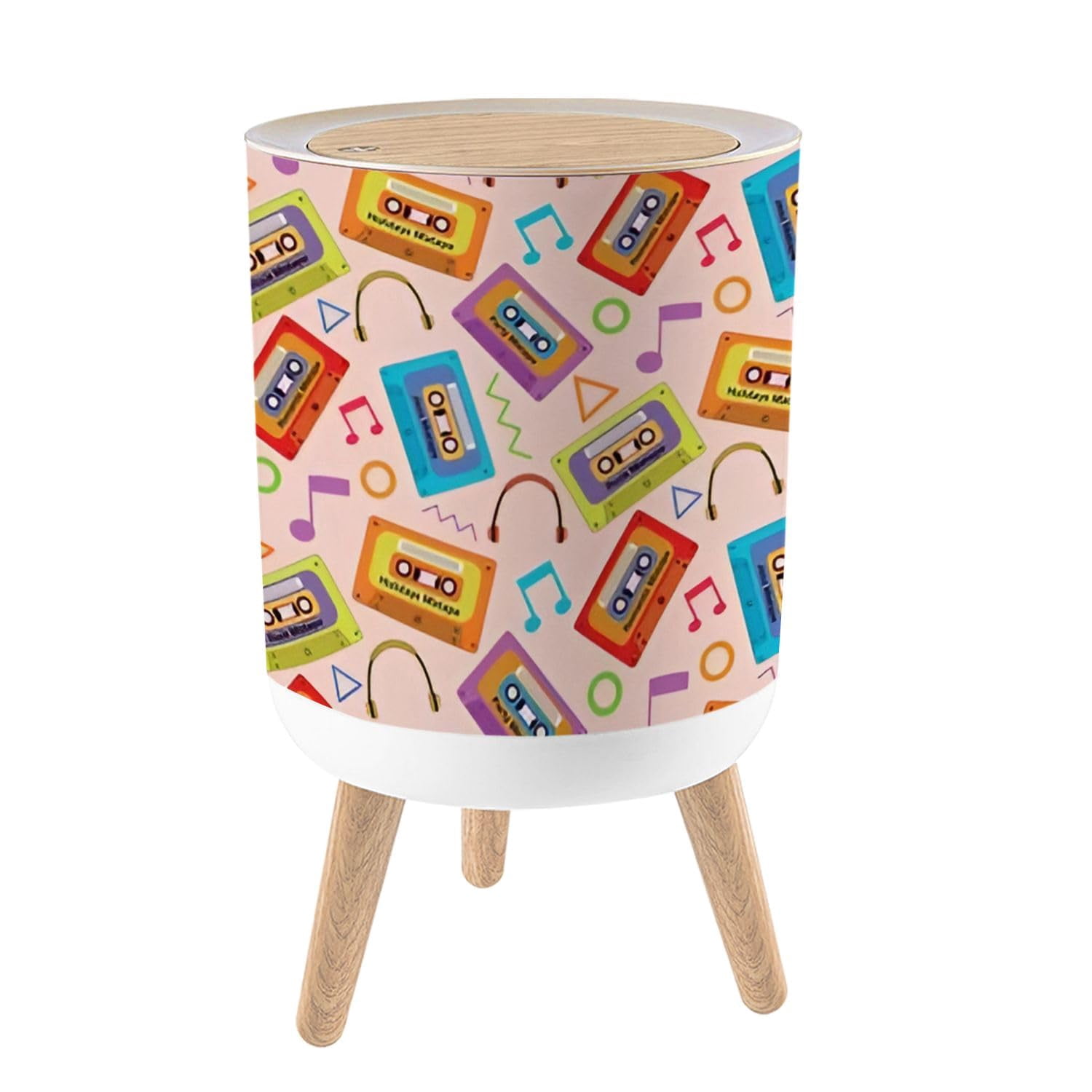 Wellsay Trash Can with Lid Vintage Colorful Cassette Tapes Seamless ...