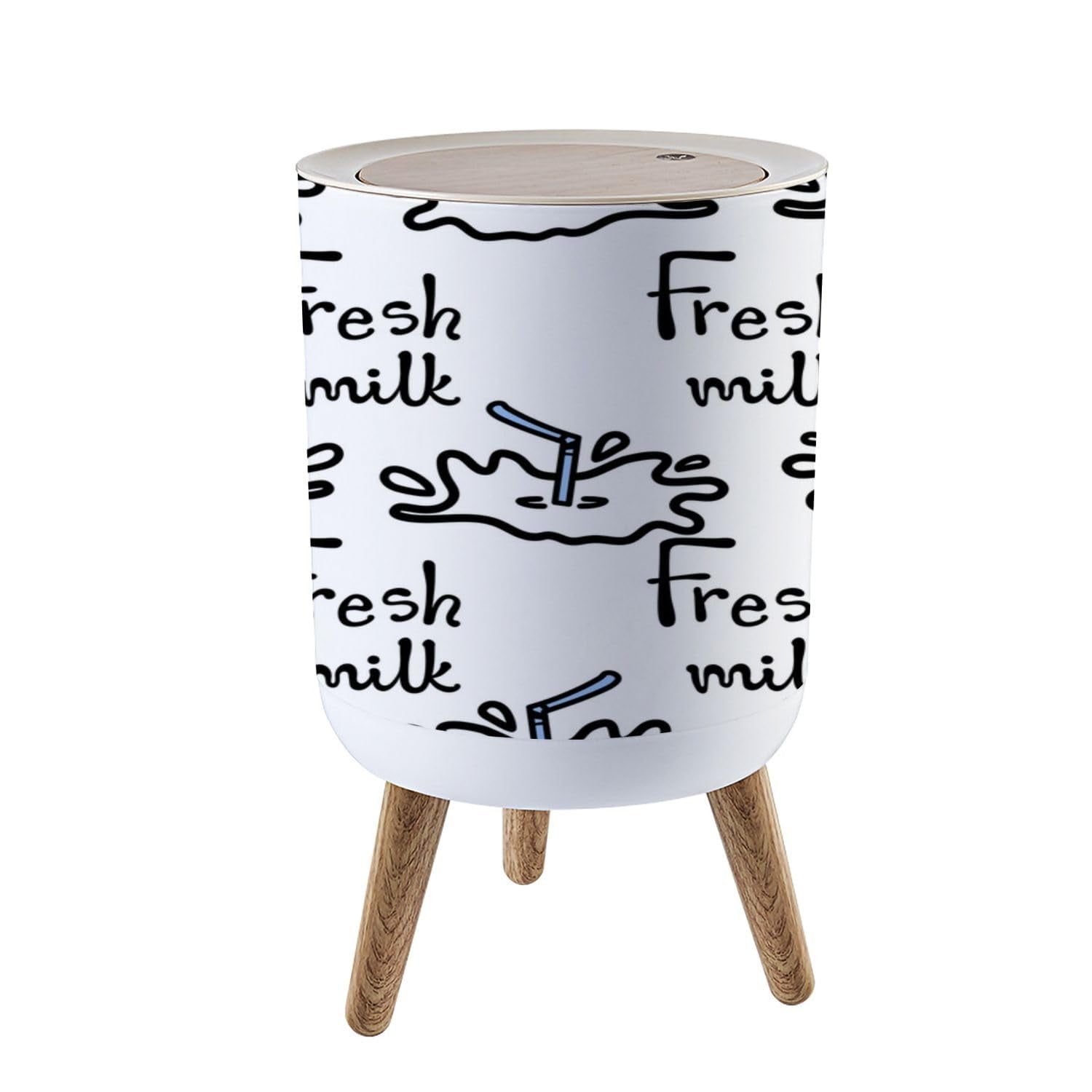 Wellsay Trash Can with Lid pattern Fresh milk lettering straw cow milk ...