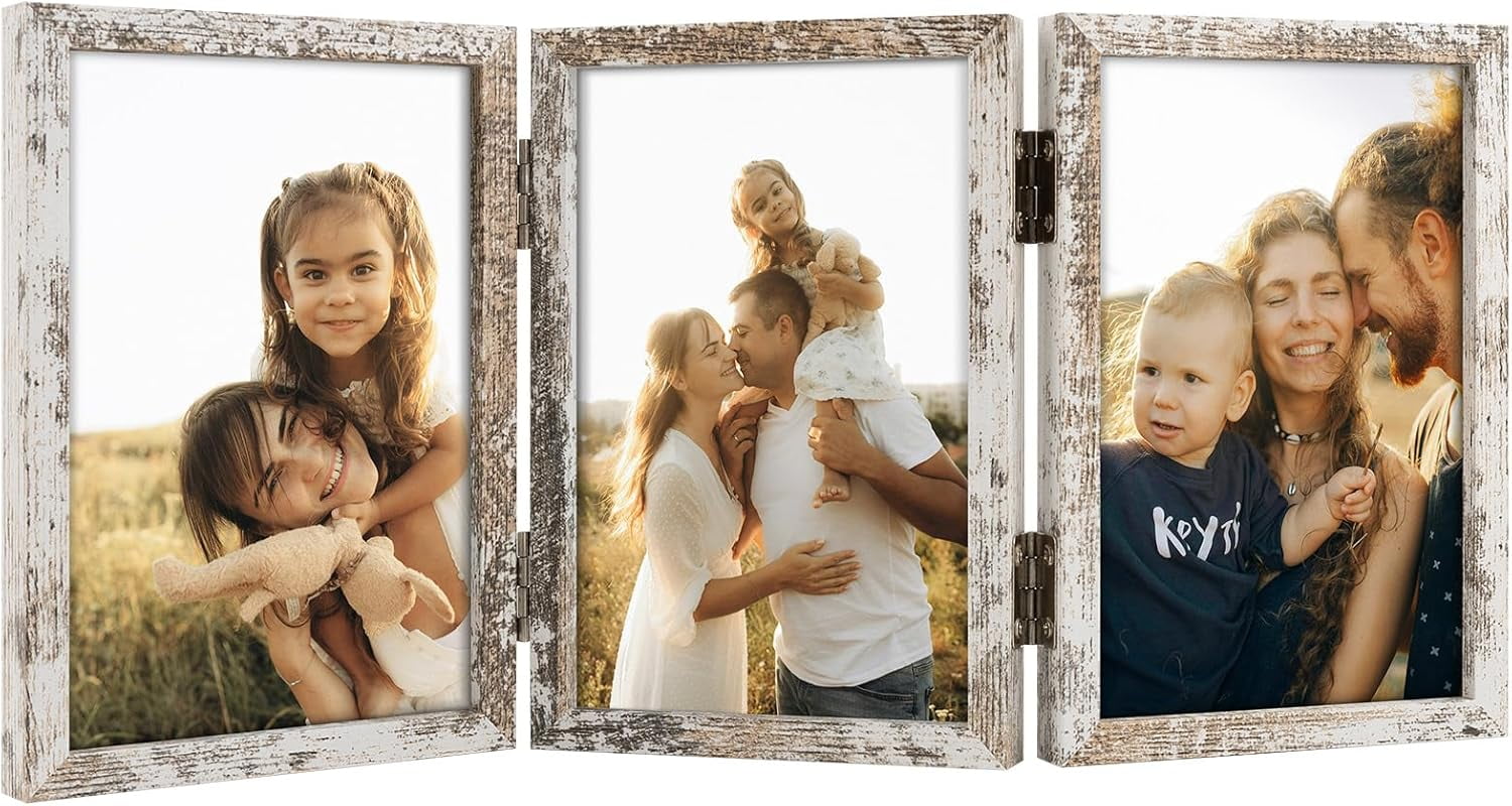 Wellsay , Triple 4x6 Hinged Picture Frame in Distressed White - Stand ...