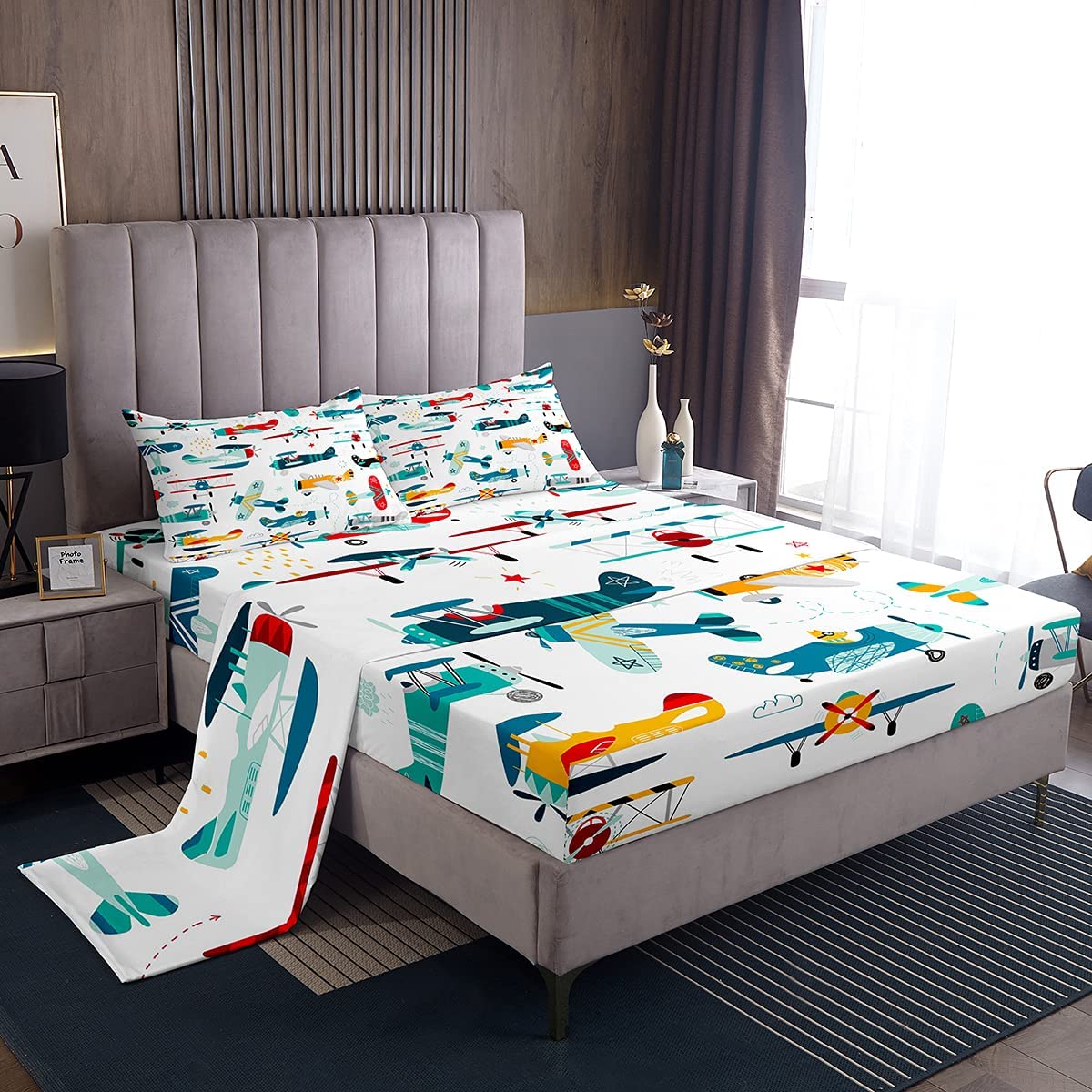 Wellsay Twin Sheets Aiaft Sheet Set for Boys, Kids Cartoon Helicopter ...