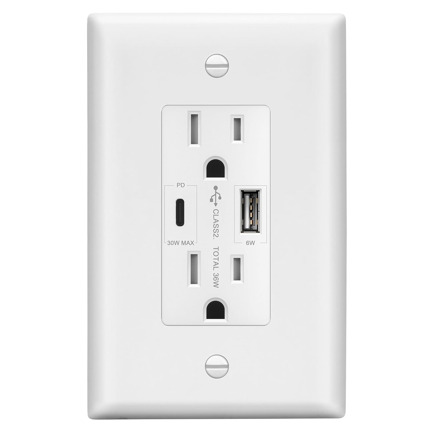 Wellsay USB-C 36W Power Delivery Wall Outlet, Duplex Tamper-Resistant ...