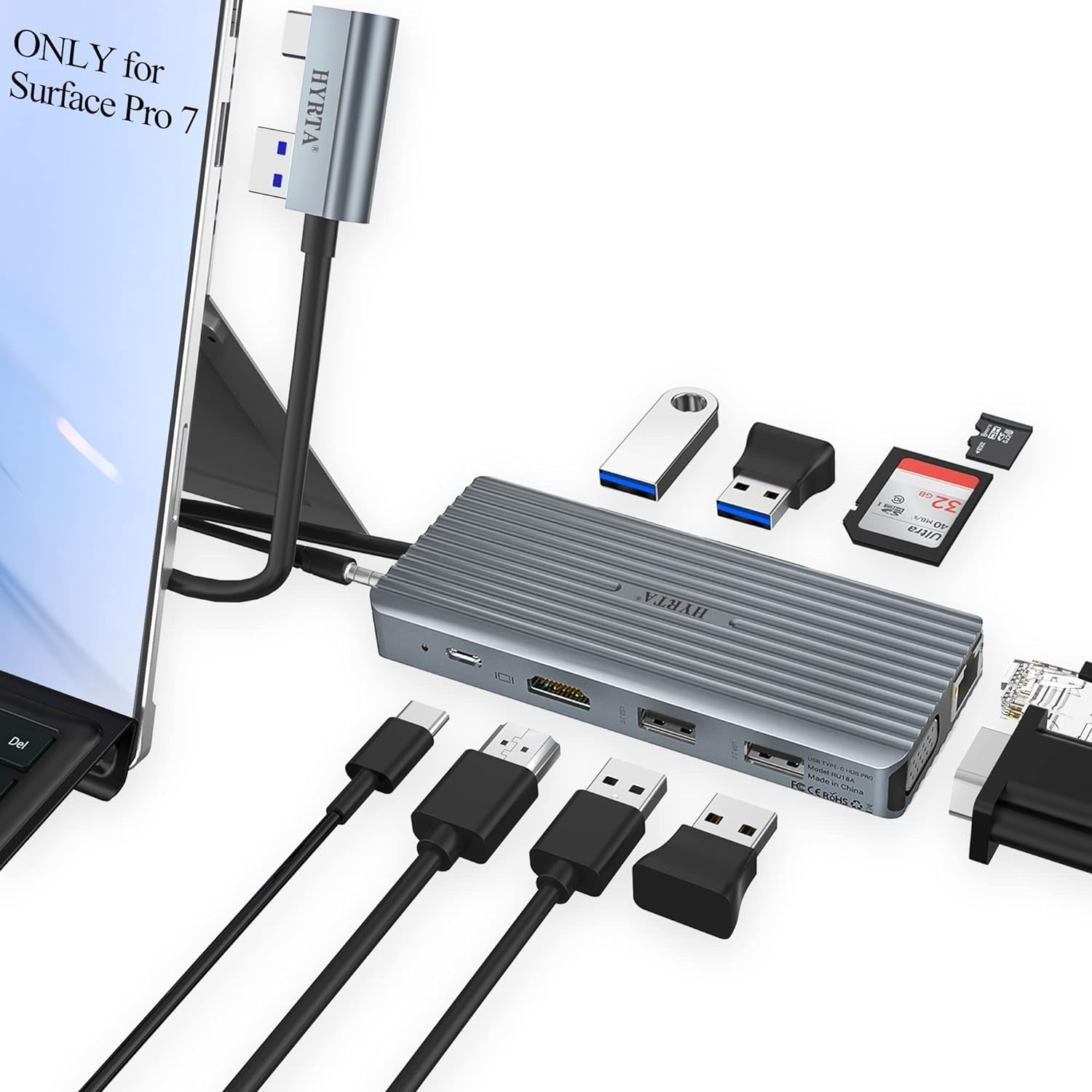 Wellsay USB C Dock for Surface Pro 7, 11 in 2 Surface Pro 7 USB C ...