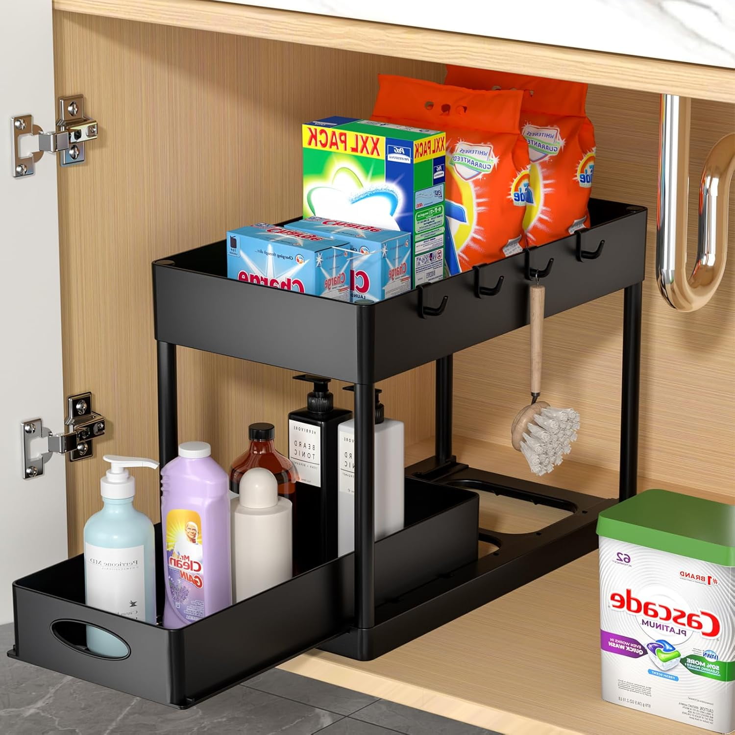 Wellsay Under Sliding Cabinet Basket Organizer, 2 Tier Under Sink ...