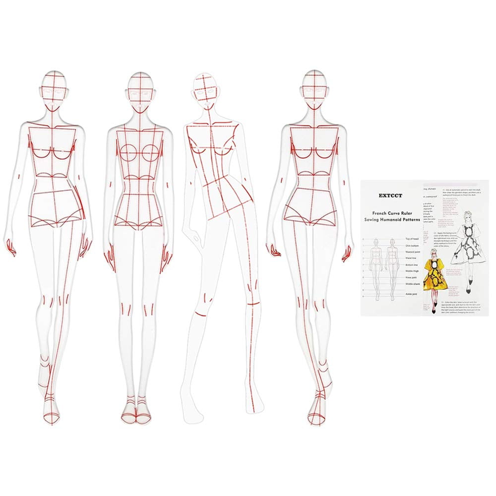 Wellsay Update 4PCS Fashion Drawing Ruler, French Curve Ruler Sewing ...