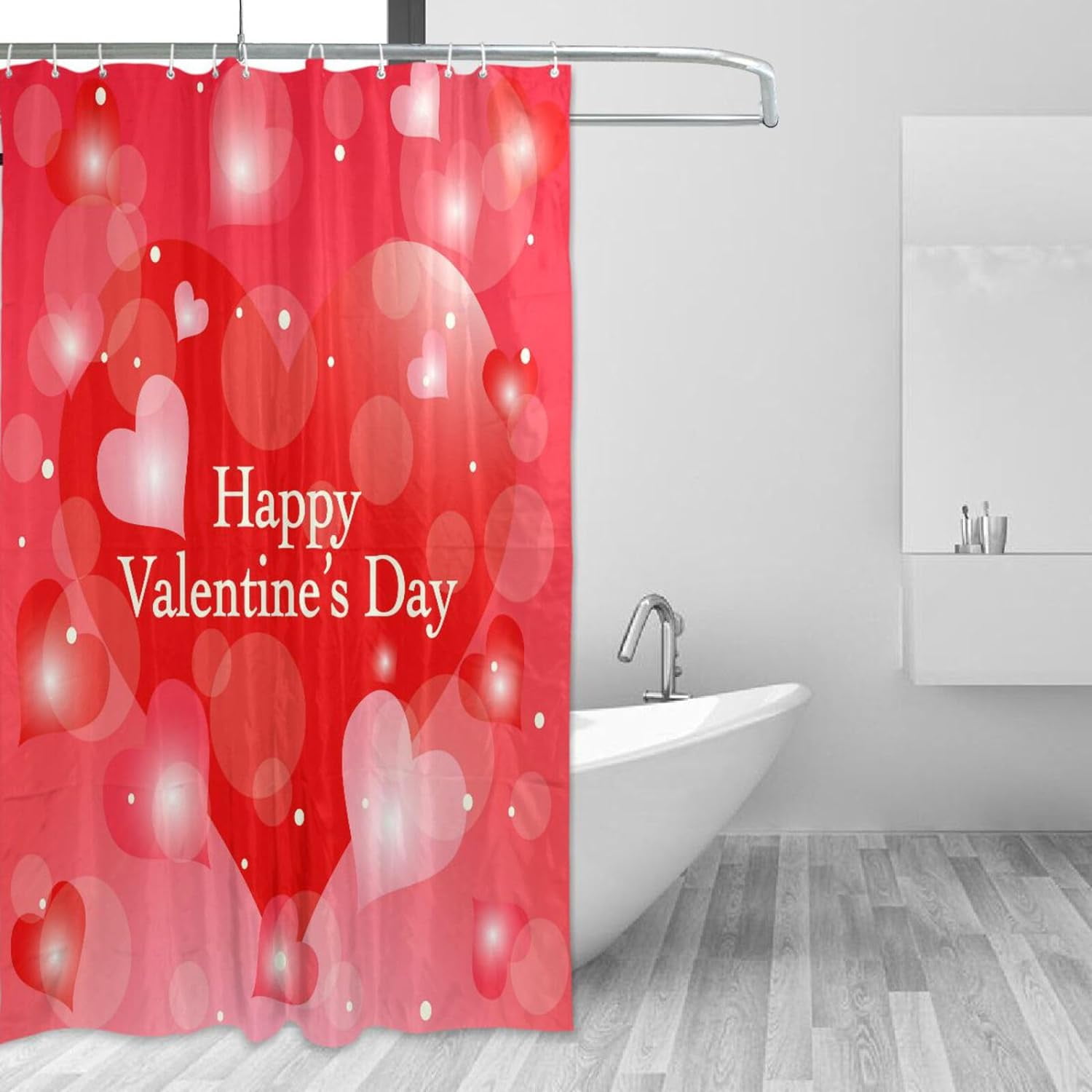 Wellsay Valentines Day Heart Shower Curtain Waterproof Fabric Shower