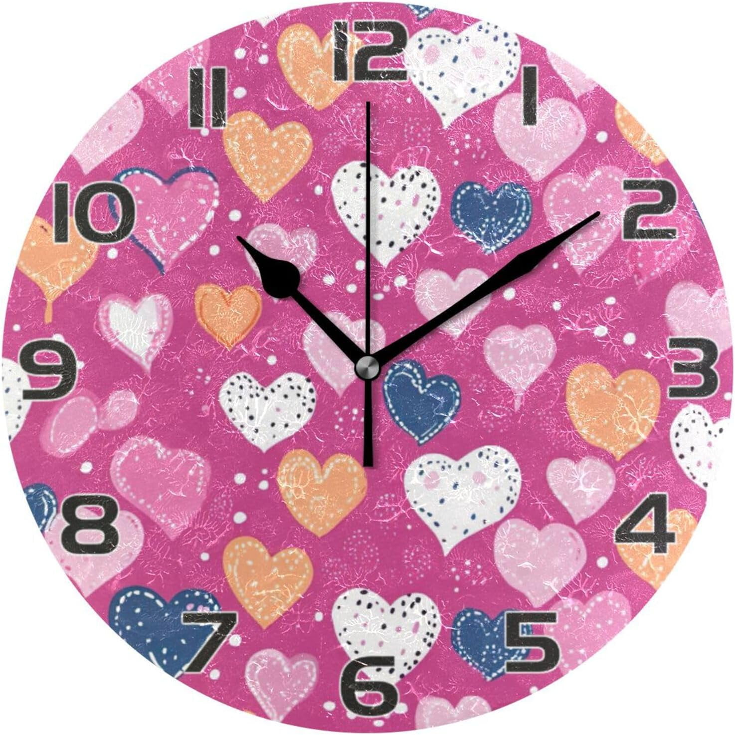 Wellsay Valentine's Day Heart Wall Clock, Silent Non Ticking Battery ...