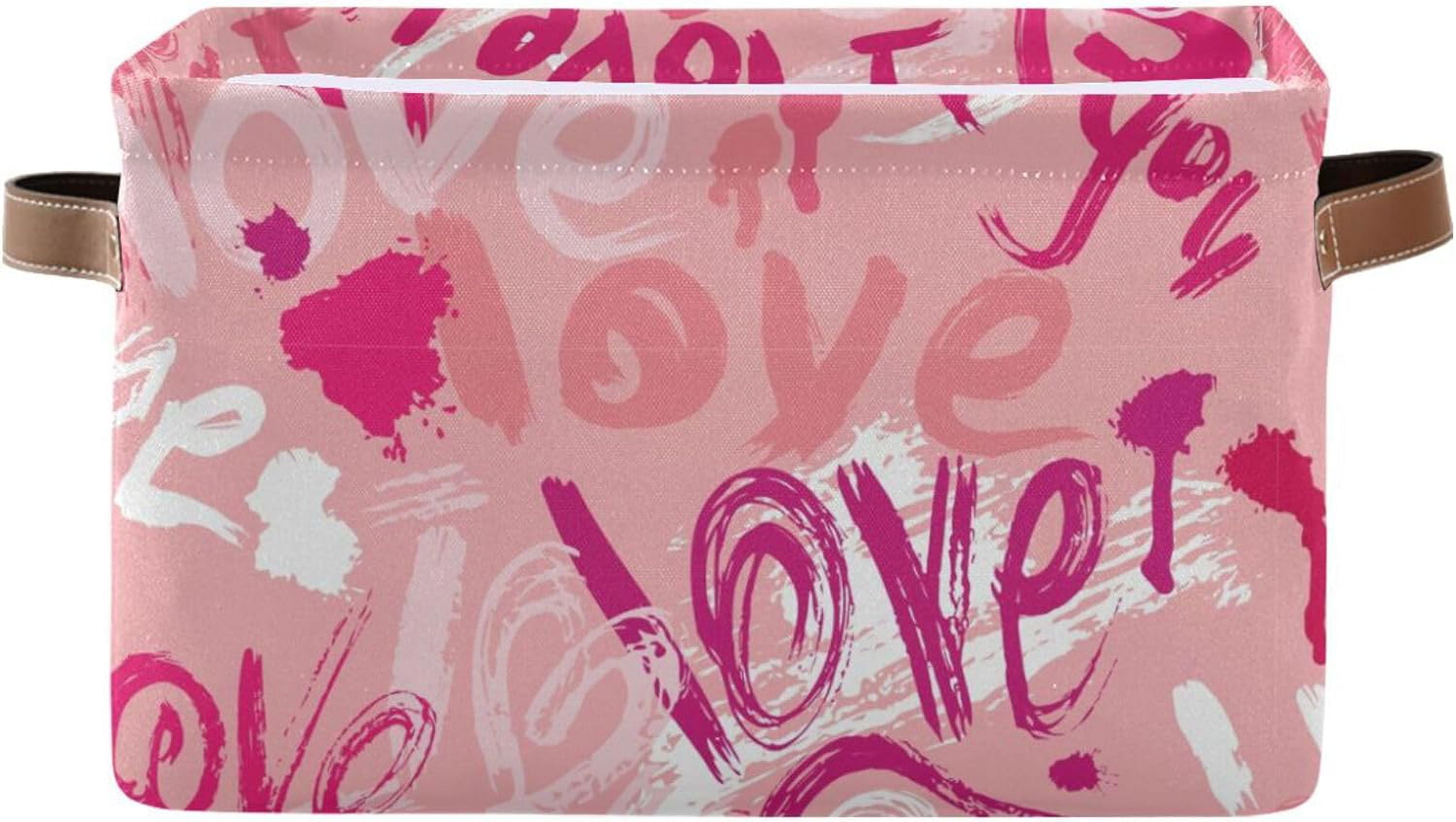 Wellsay Valentines Love Storage Bins Foldable Canvas Fabric Storage Basket With Handles For