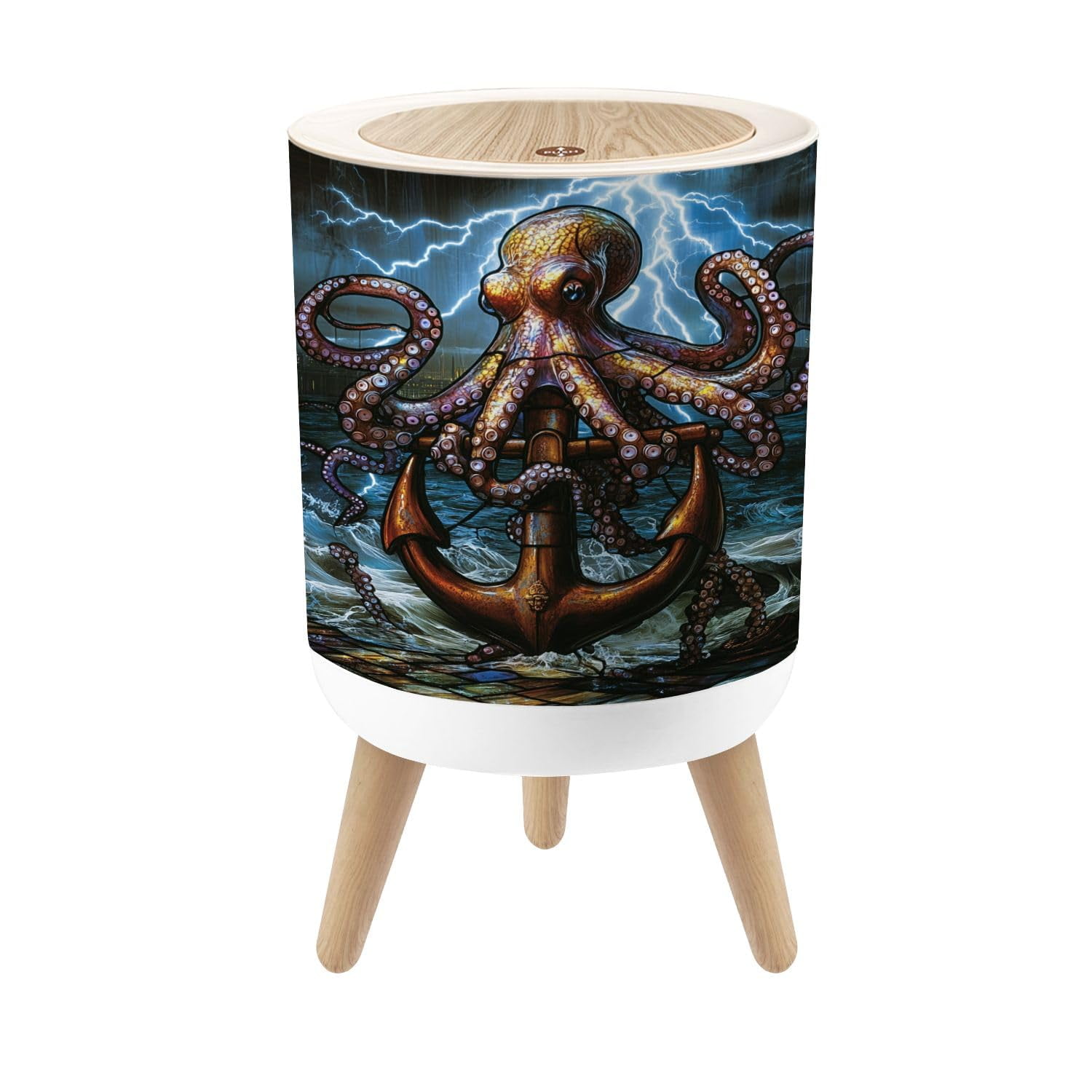 Wellsay Vintage Small Trash Can with Lid Majestic Stained Glass Window ...