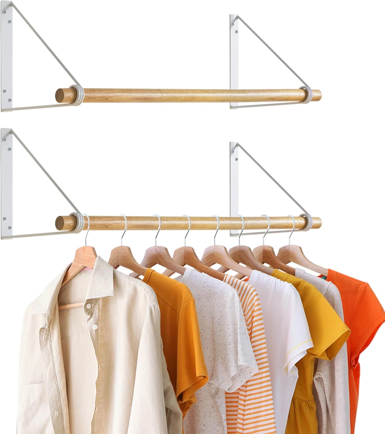 Wellsay Wall Mounted Clothes Rack, Wood Wall Mounted Clothes Rail ...